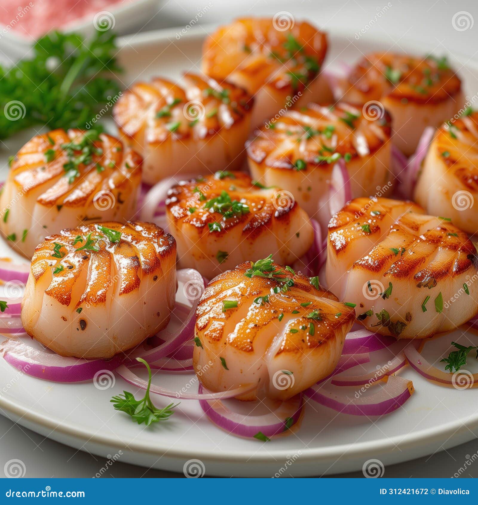 Cooked scallops in a plate stock illustration. Illustration of mollusk ...