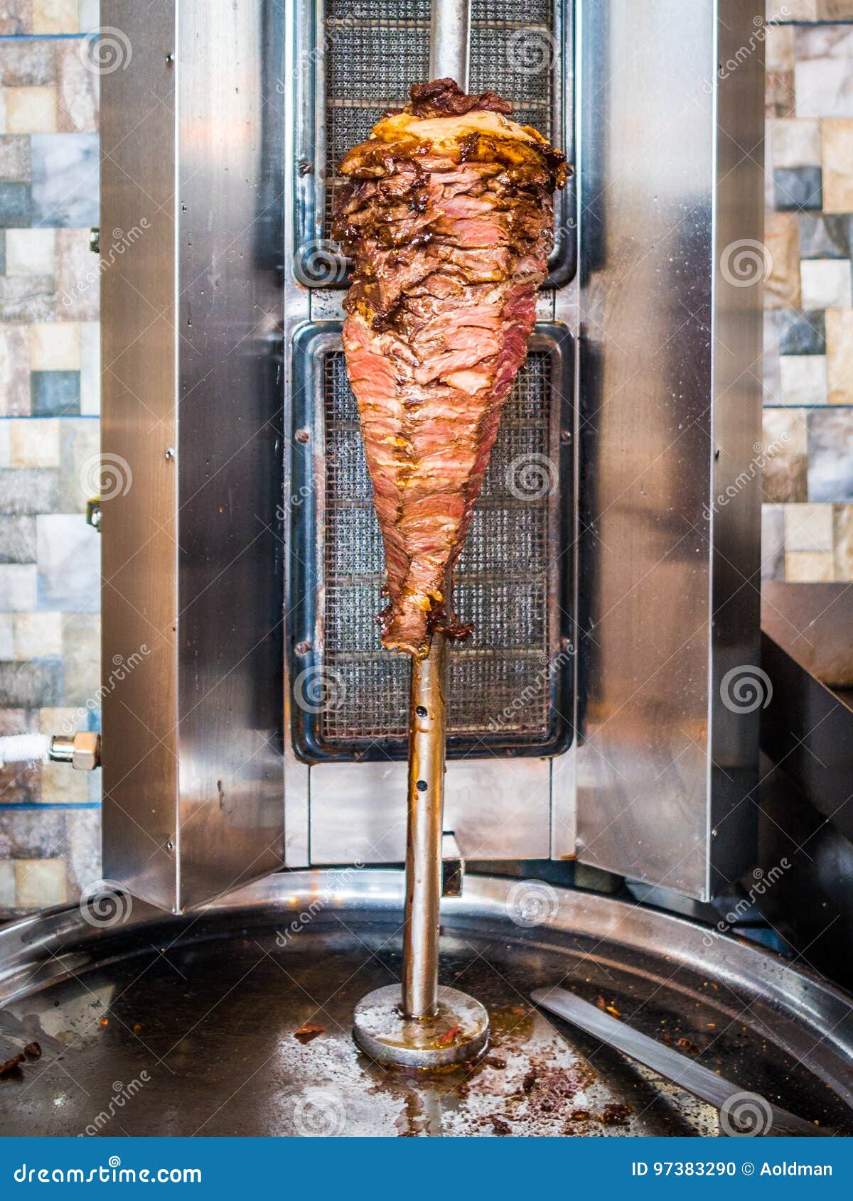 Cooked shawarma meat stock photo. Image of metal, food - 97383290