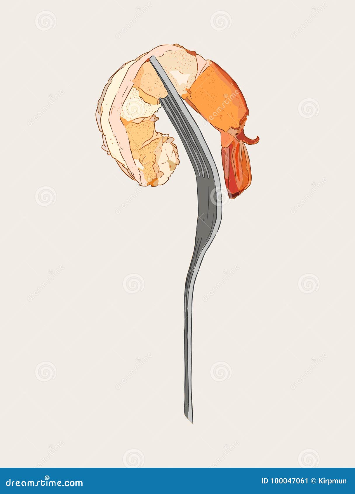 Cooked Shrimp on Fork, Sketch Vector. Stock Vector - Illustration of ...