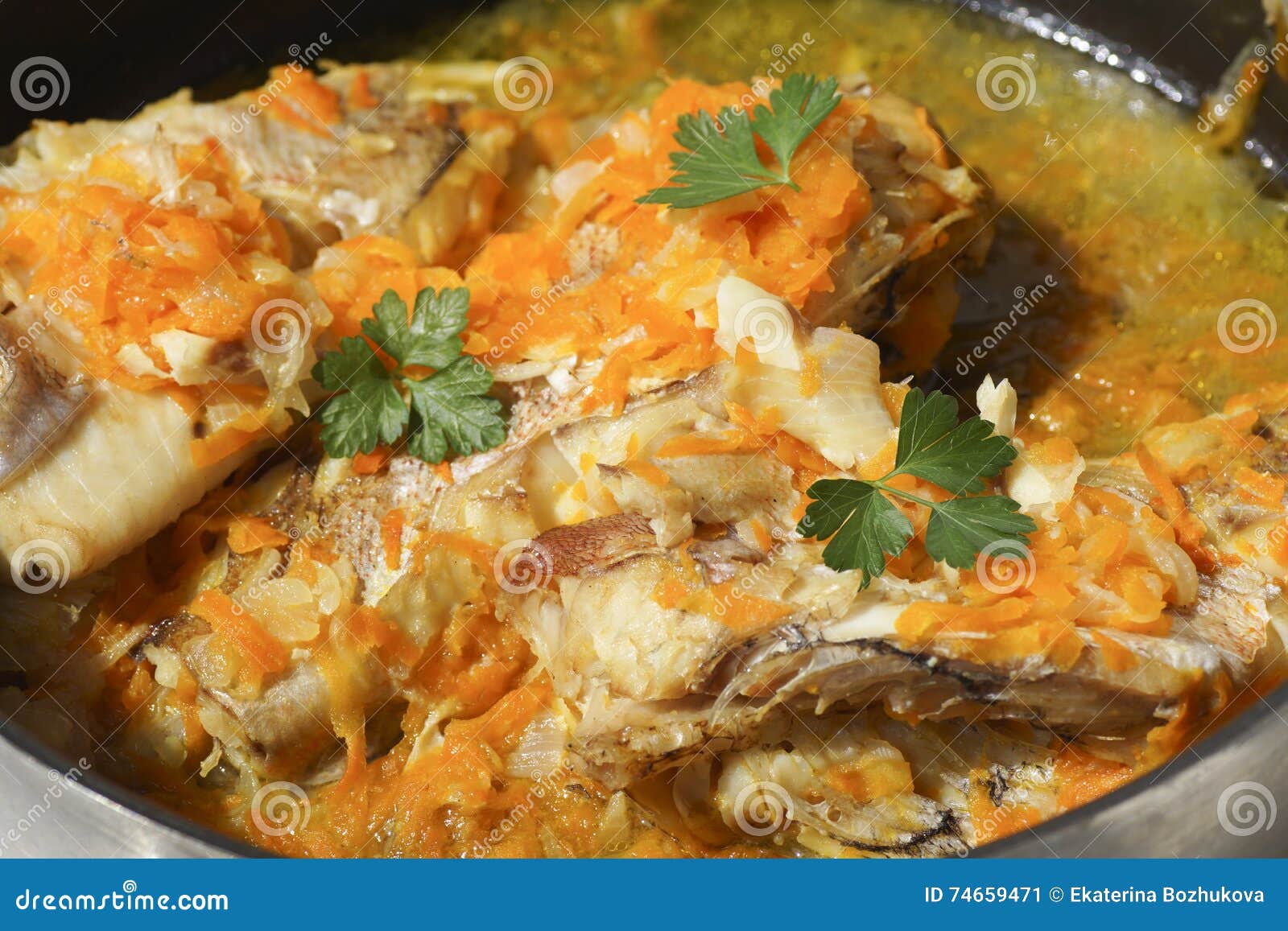 Cooked in a Skillet Dish of Fish. Stock Image - Image of iron, crockery ...