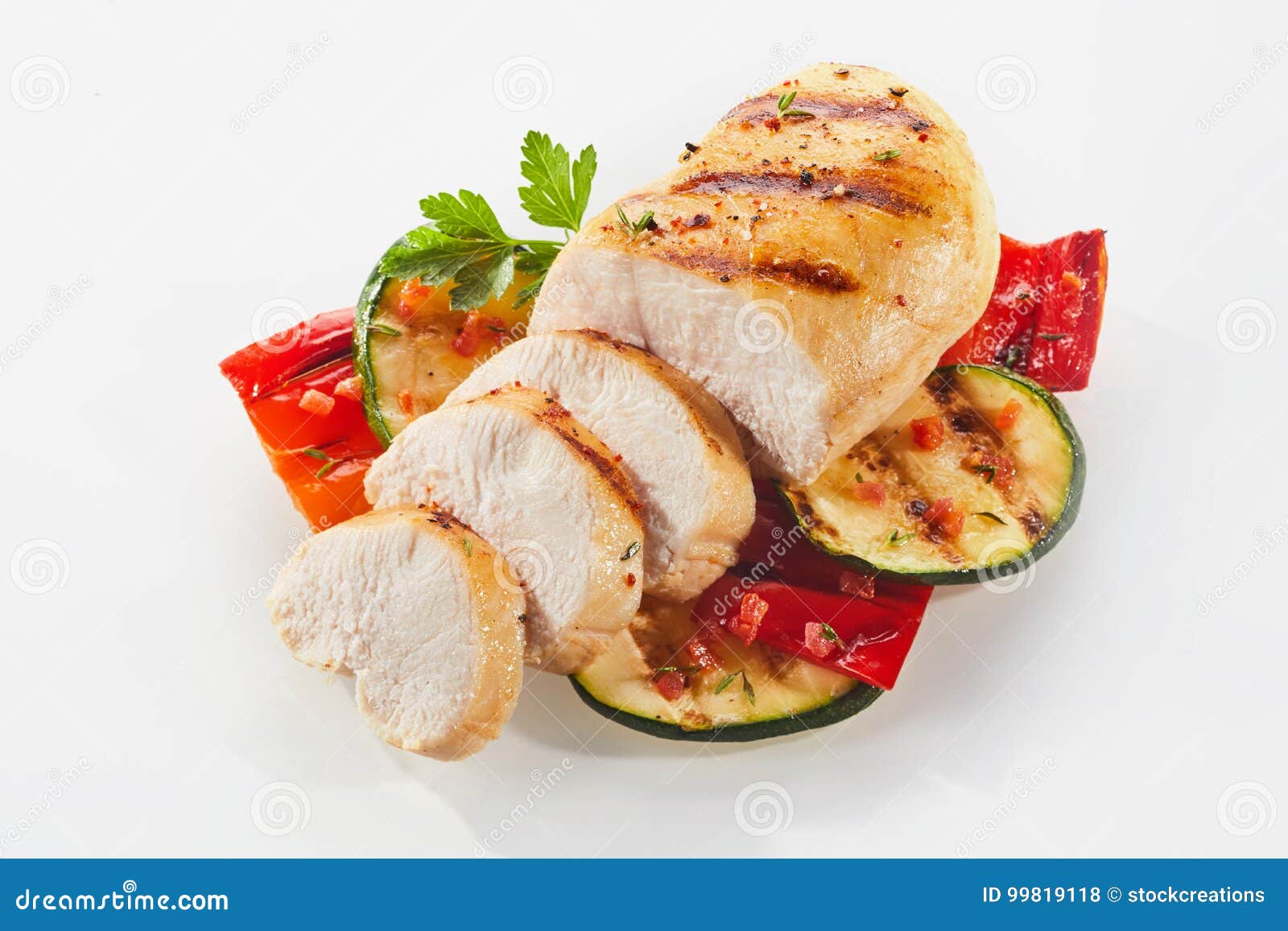 Cooked and Sliced Chicken with Courgettes Stock Photo - Image of fillet ...