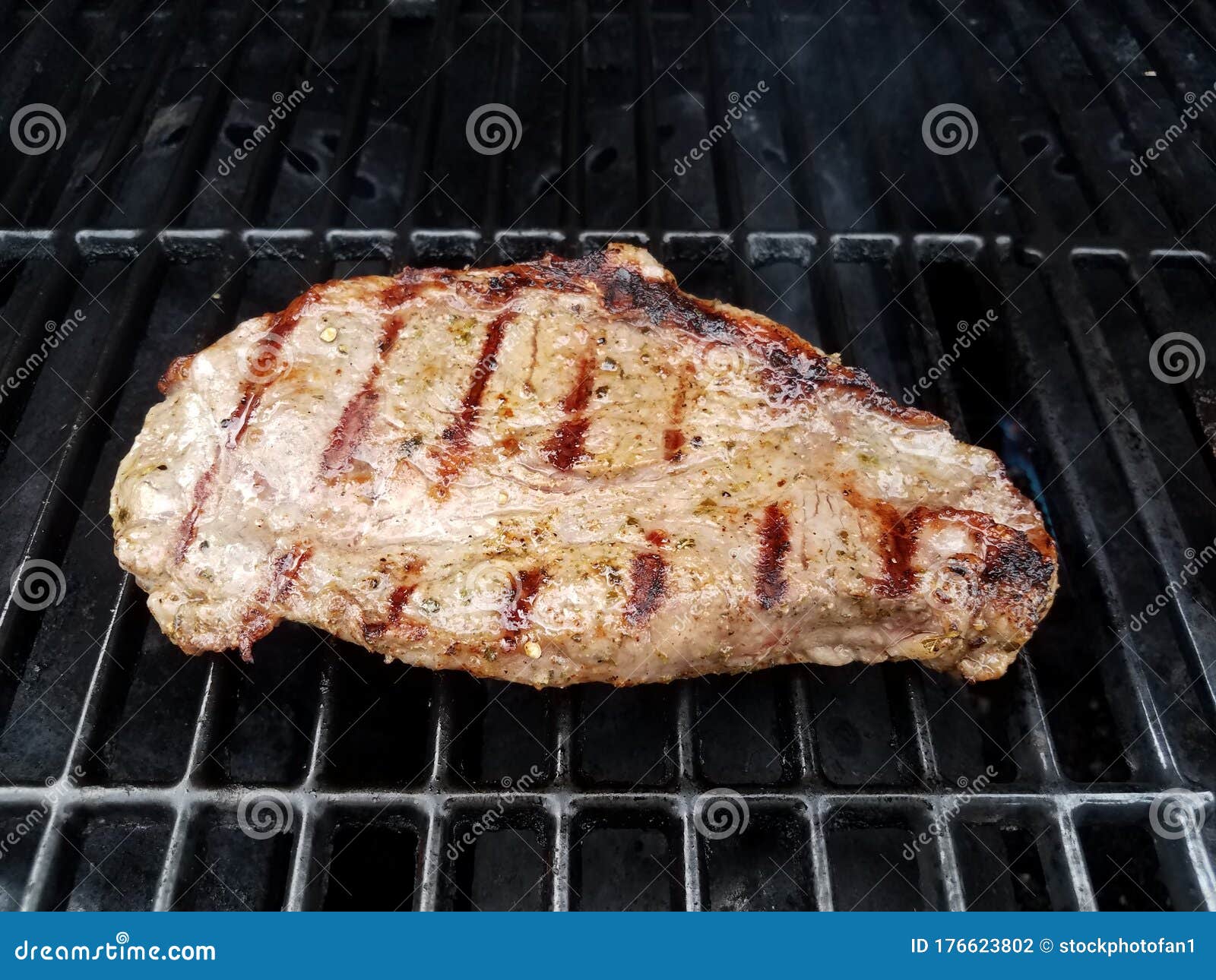 Cooked Steak Meat on Barbecue Grill Rack with Liquid Stock Photo ...