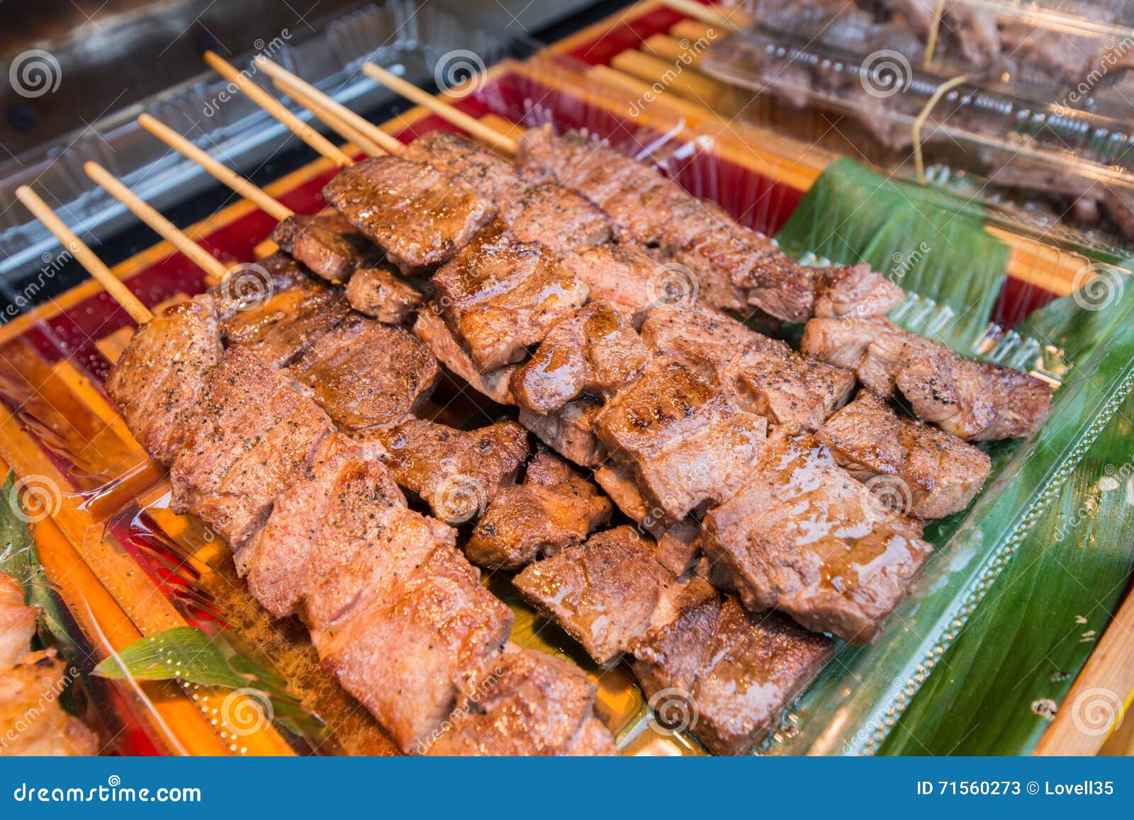 Cooked steak on stick stock image. Image of asia, takeaway - 71560273