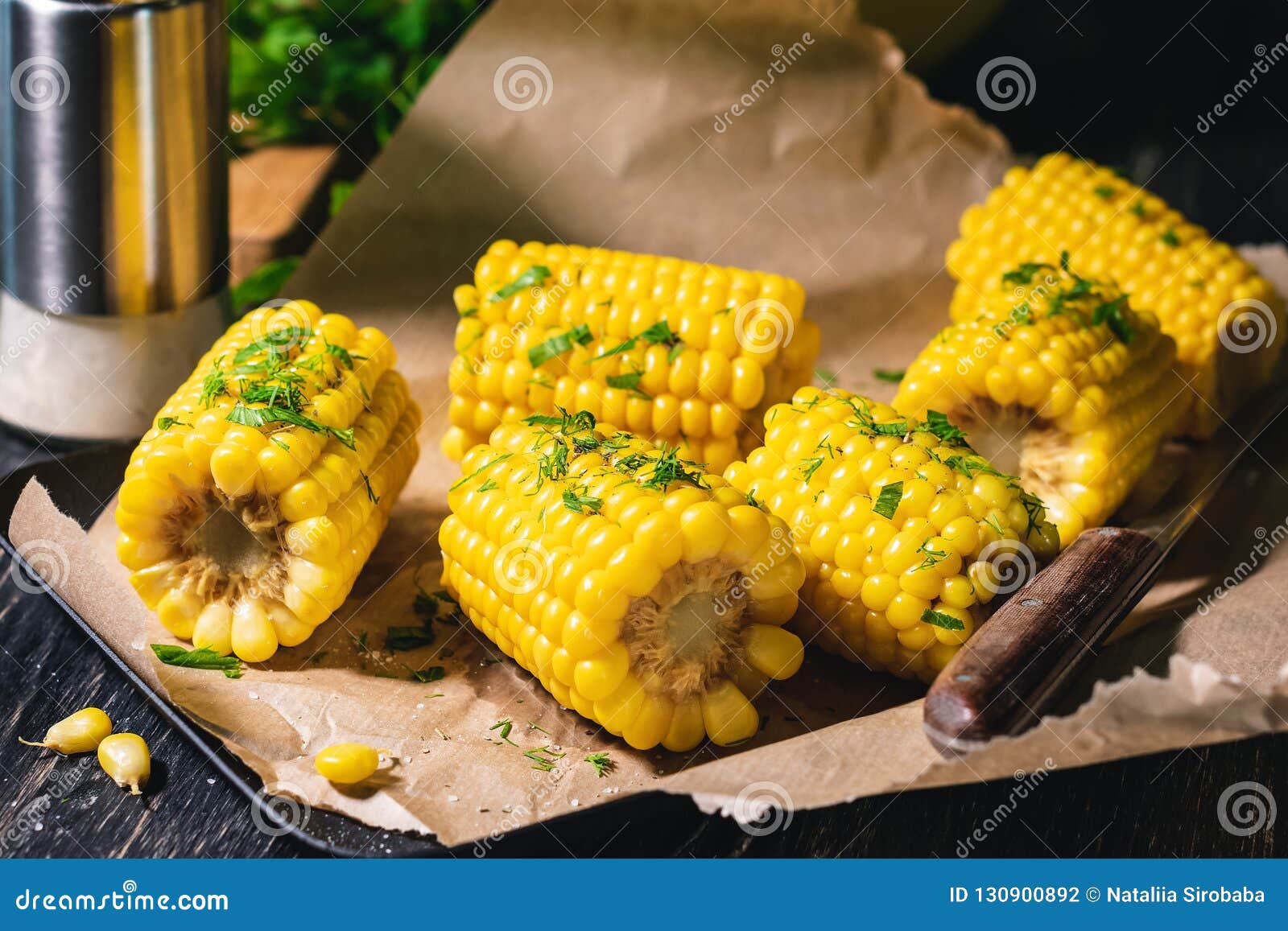 Cooked sweet corn. stock photo. Image of butter, cooking - 130900892