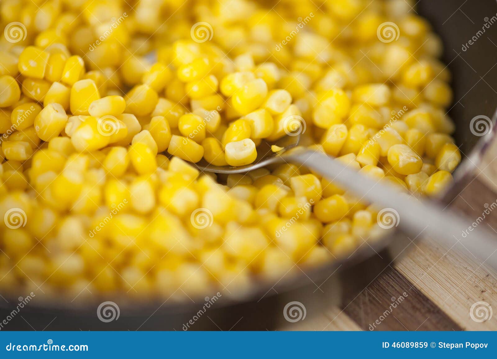 Cooked sweetcorn stock image. Image of horizontal, spoon - 46089859