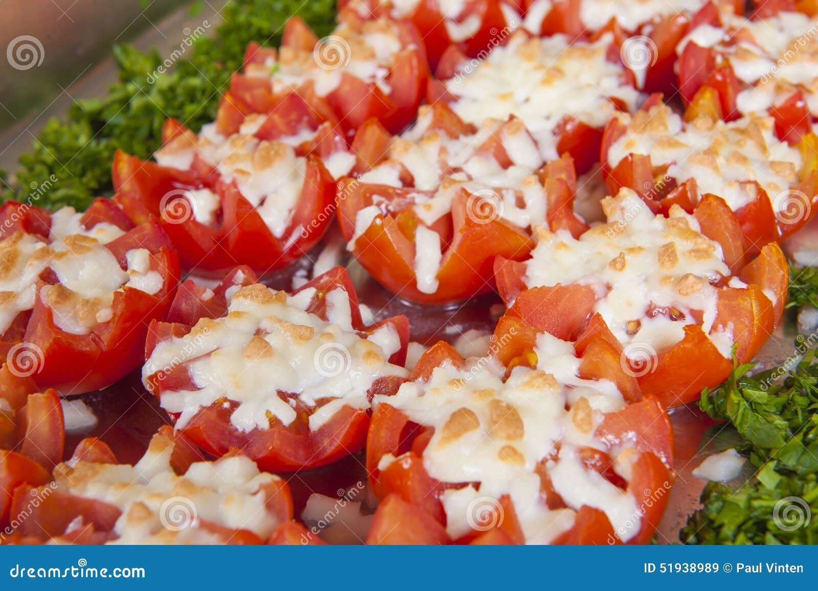 Cooked Tomatoes with Cheese at a Buffet Stock Image - Image of line ...