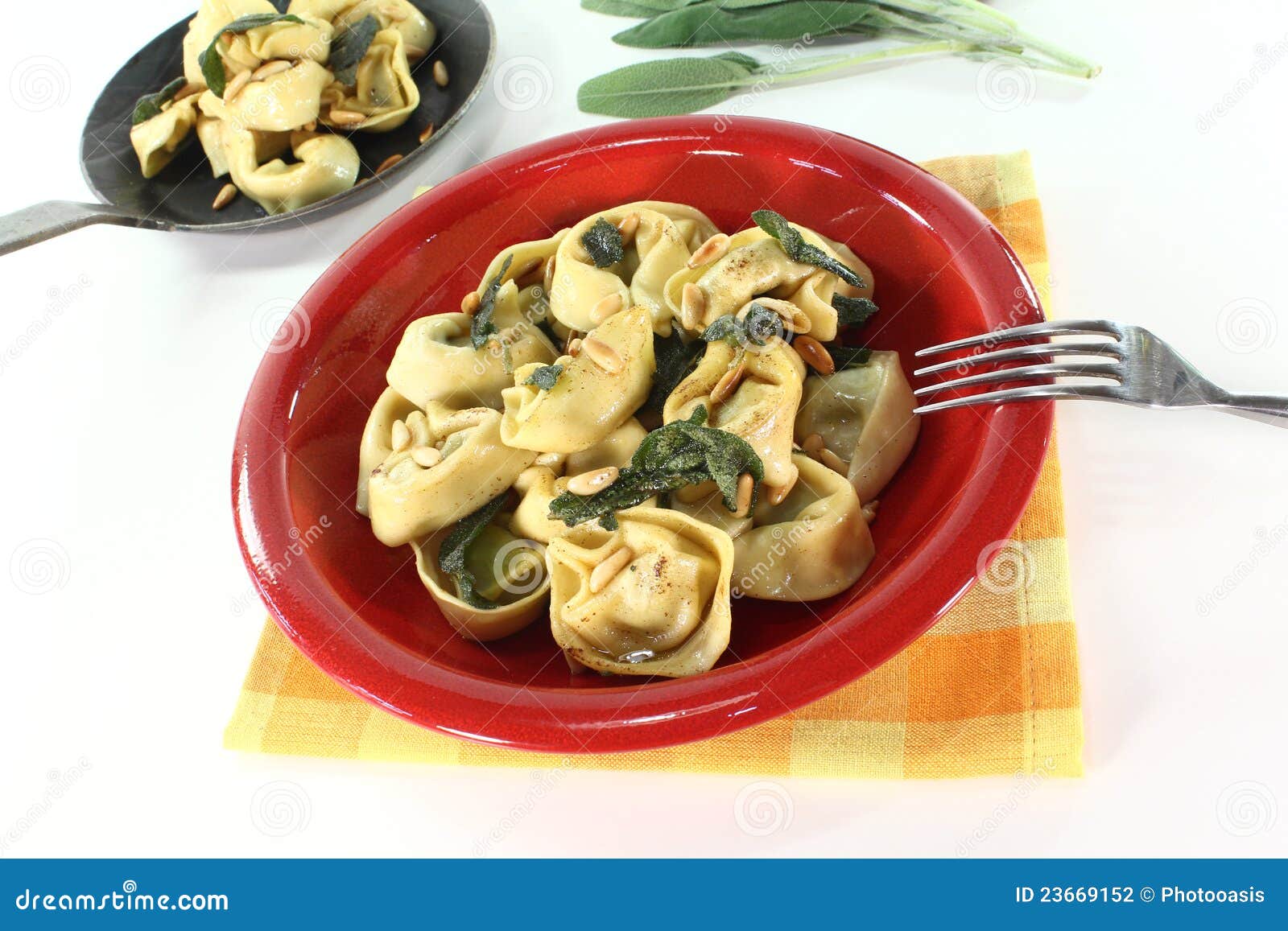 Cooked Tortellini with Sage Butter Stock Photo - Image of products ...