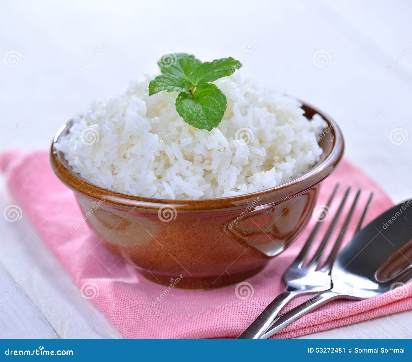Cooked White Rice Garnished with Mint Stock Image - Image of cuisine ...