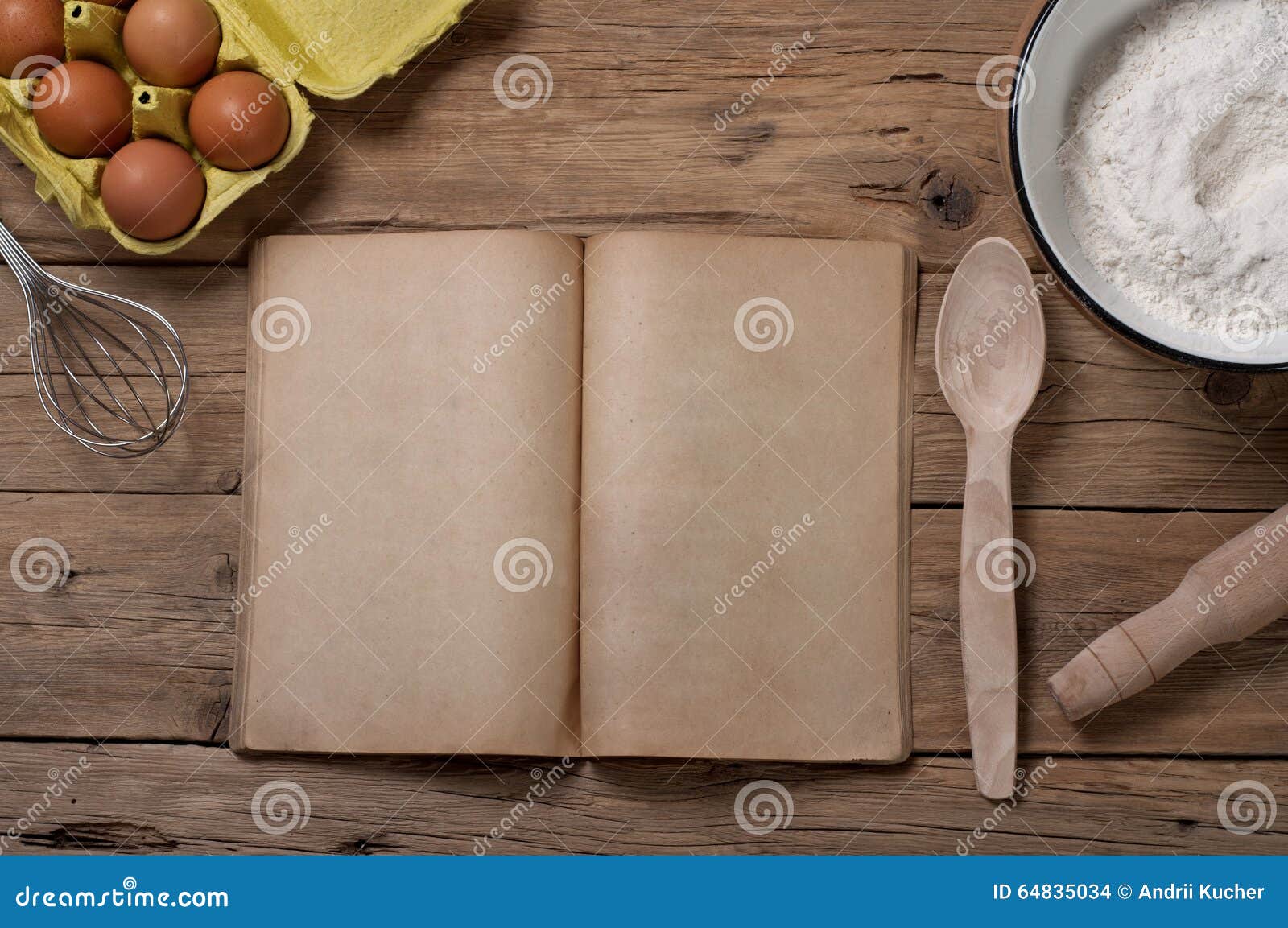 Cookery Book with Blank Pages with Ingredients for Baking Stock Photo ...