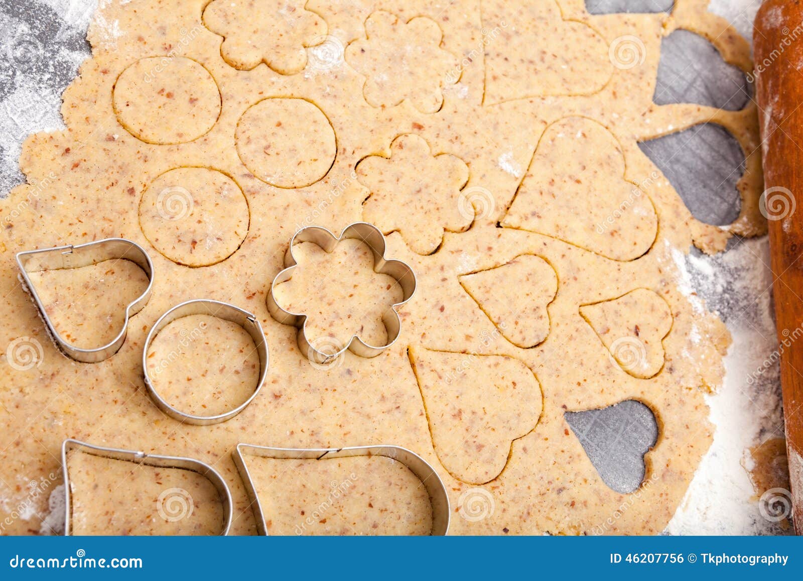 Cookie Cutters on Fresh Dough Stock Photo - Image of cutter, ingredient ...
