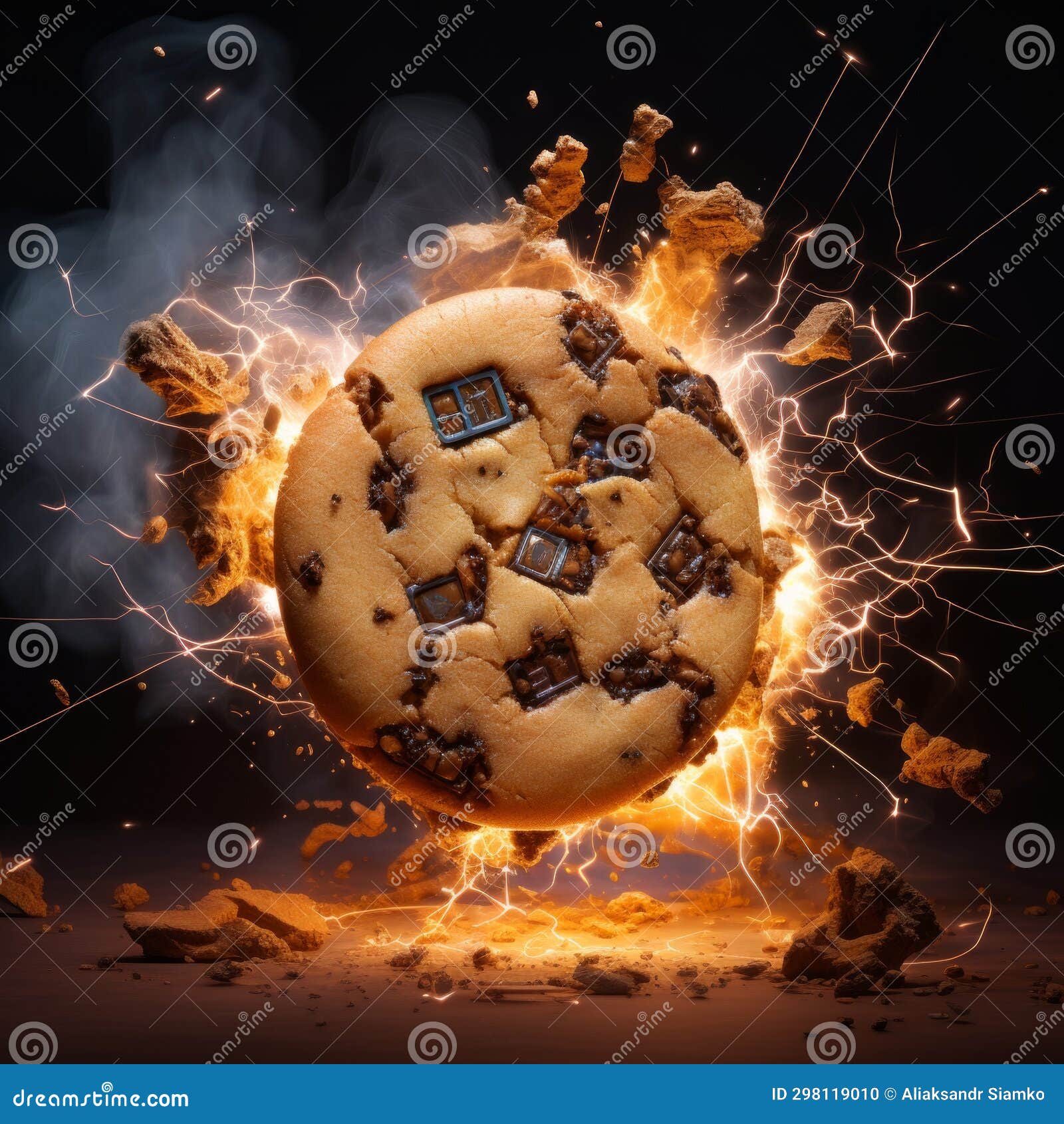 A Cookie Exploding in the Air Stock Photo - Image of sorcery, flame ...