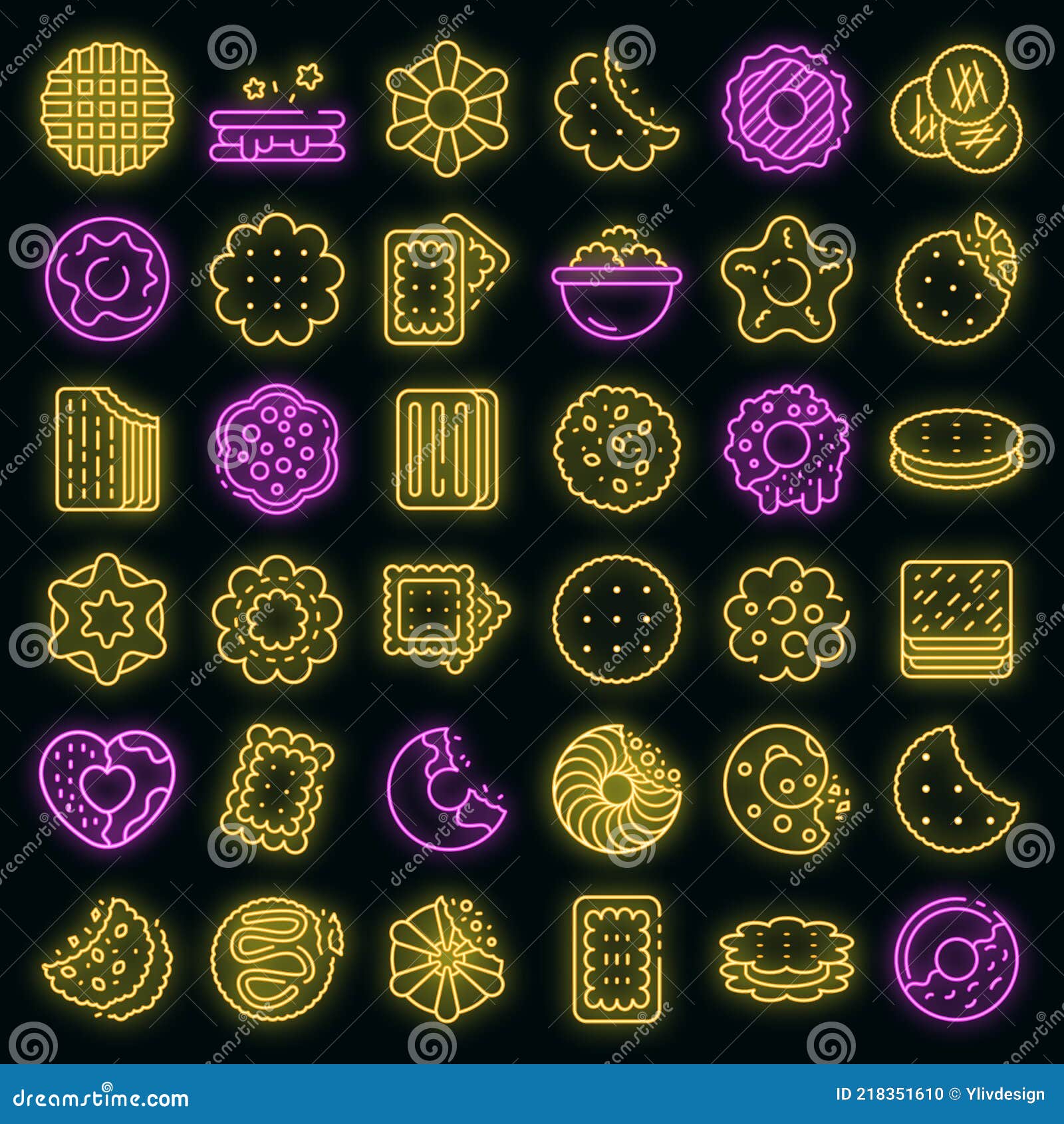 Cookie Icons Set Vector Neon Stock Vector - Illustration of design ...