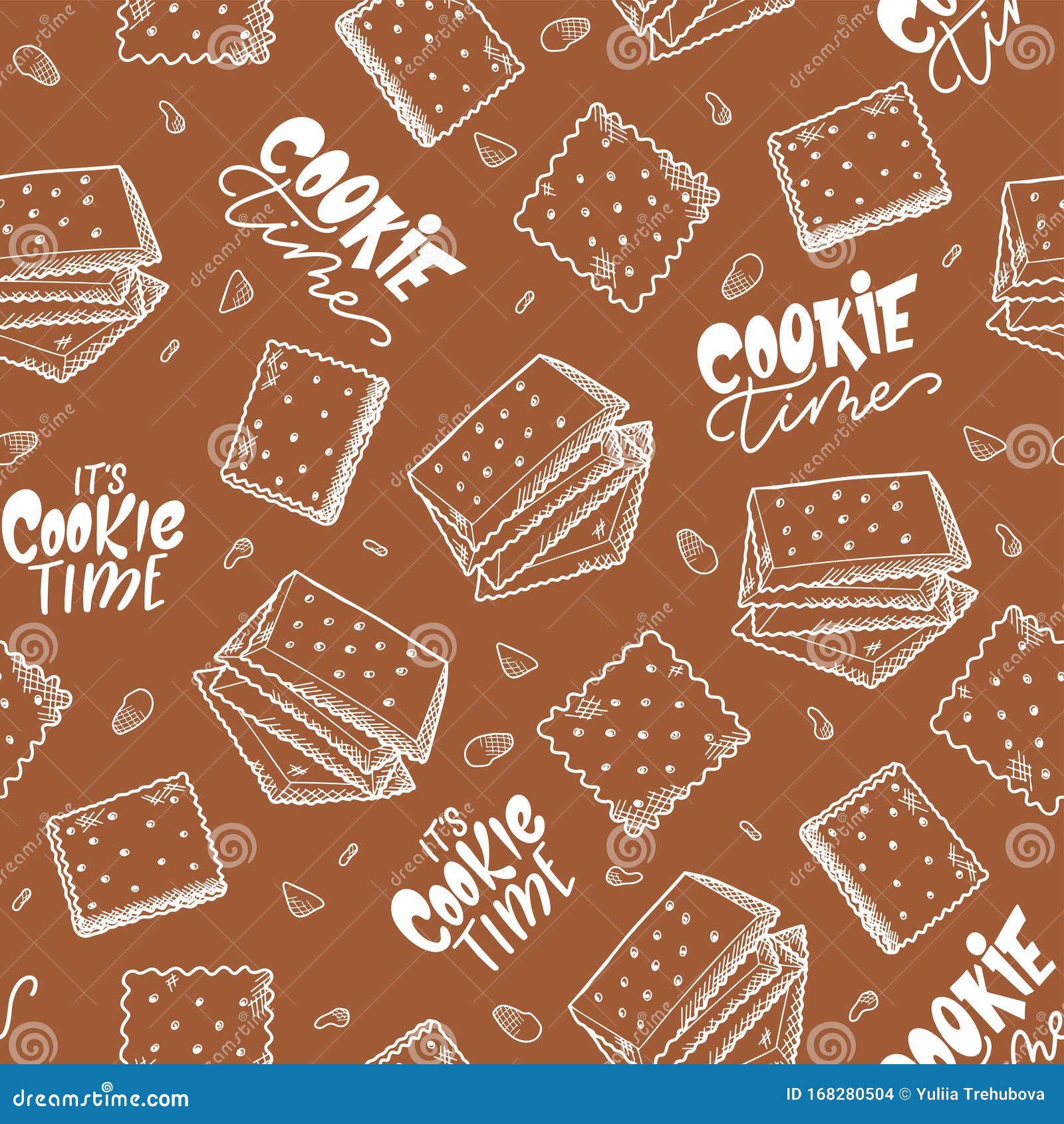 Cookie Seamless Pattern in Hand Drawn Style. Bakery Product for Your ...