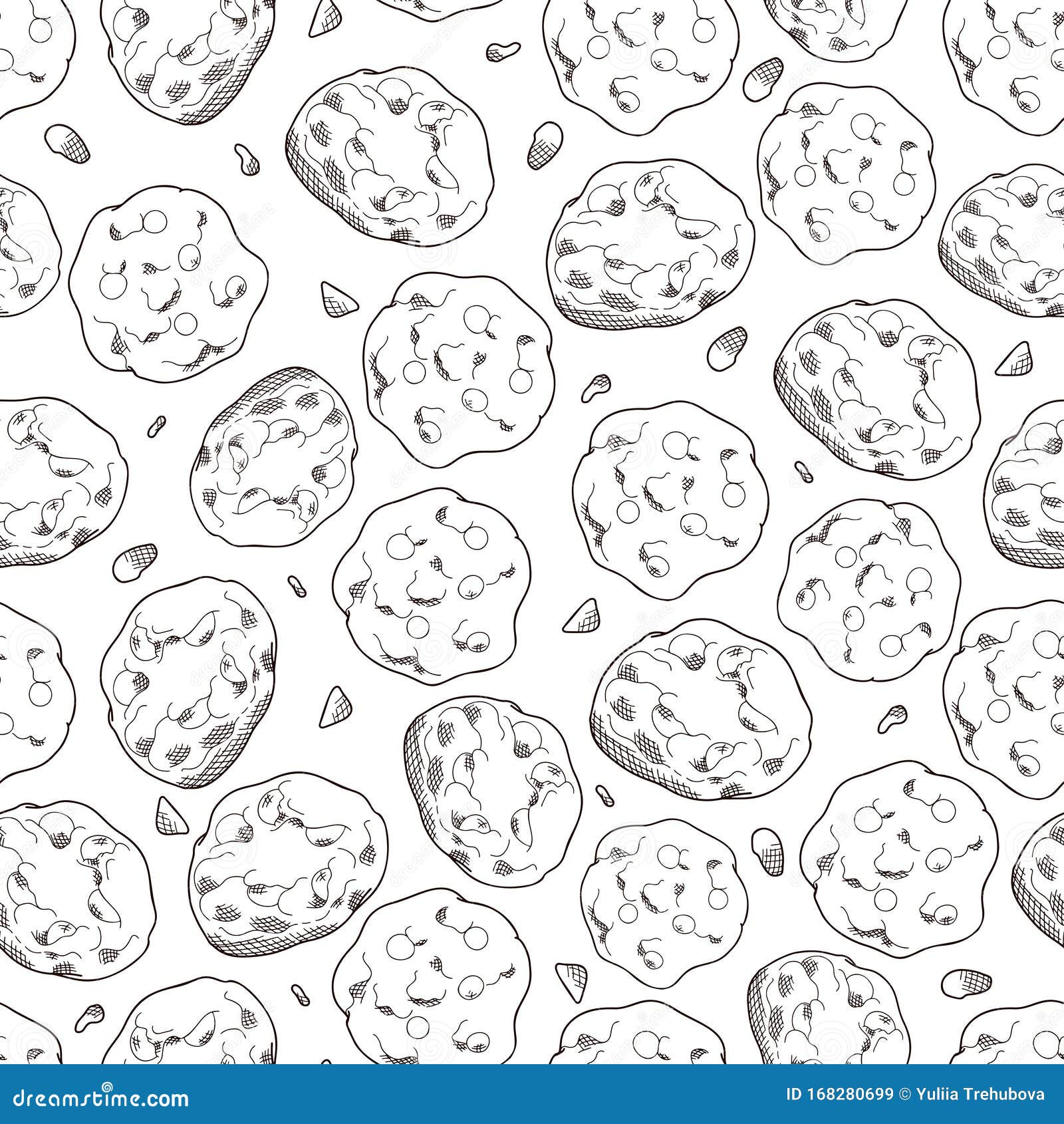 Cookie Seamless Pattern in Hand Drawn Style. Bakery Product for Your ...