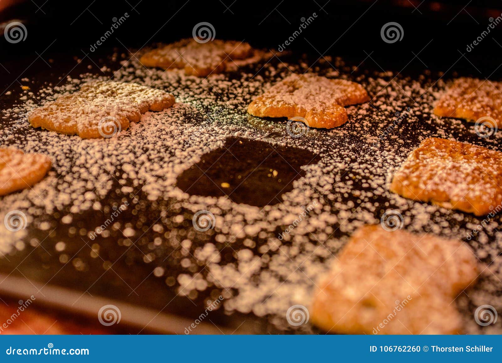 Cookies on a Baking Plate, Fresh from the Oven, One Missing Stock Photo ...