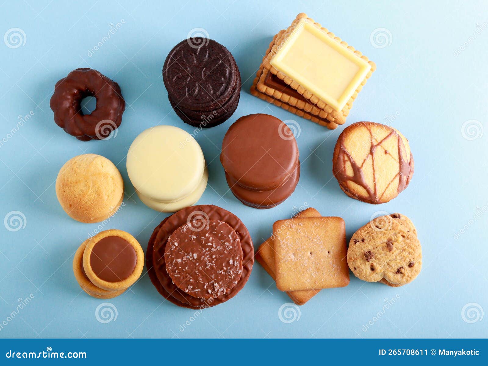 Cookies on blue background stock image. Image of pastry - 265708611