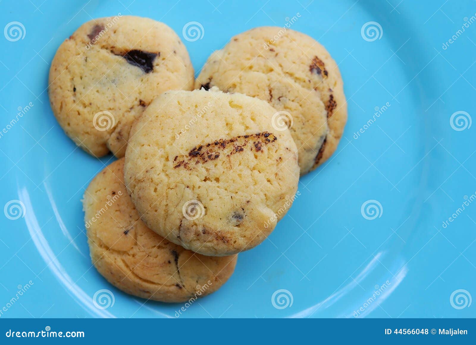 Cookies on Blue Plastic Plate Stock Photo - Image of chips, cookies ...
