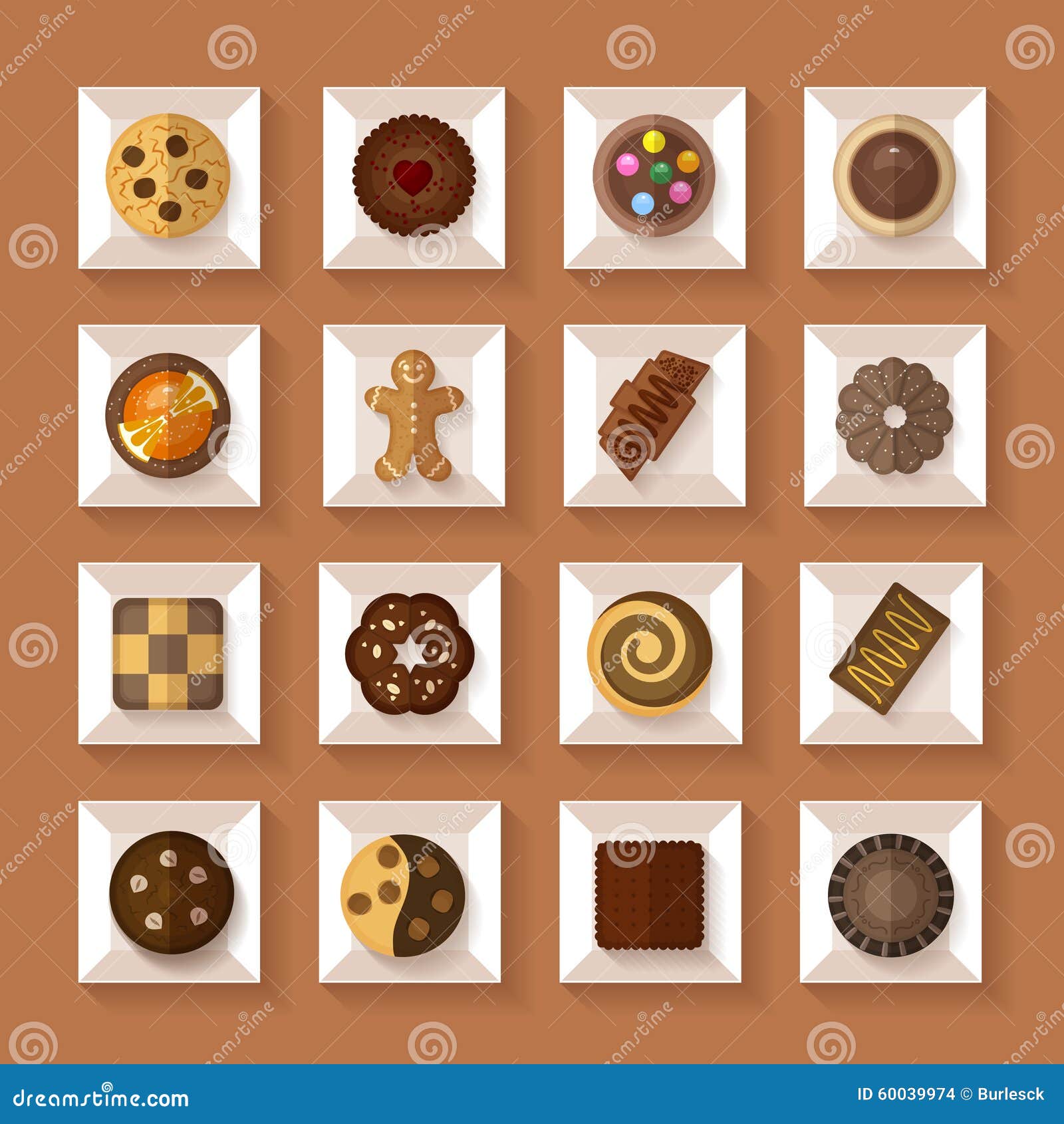 Cookies in Boxes Flat Style with Shadow Stock Vector - Illustration of ...