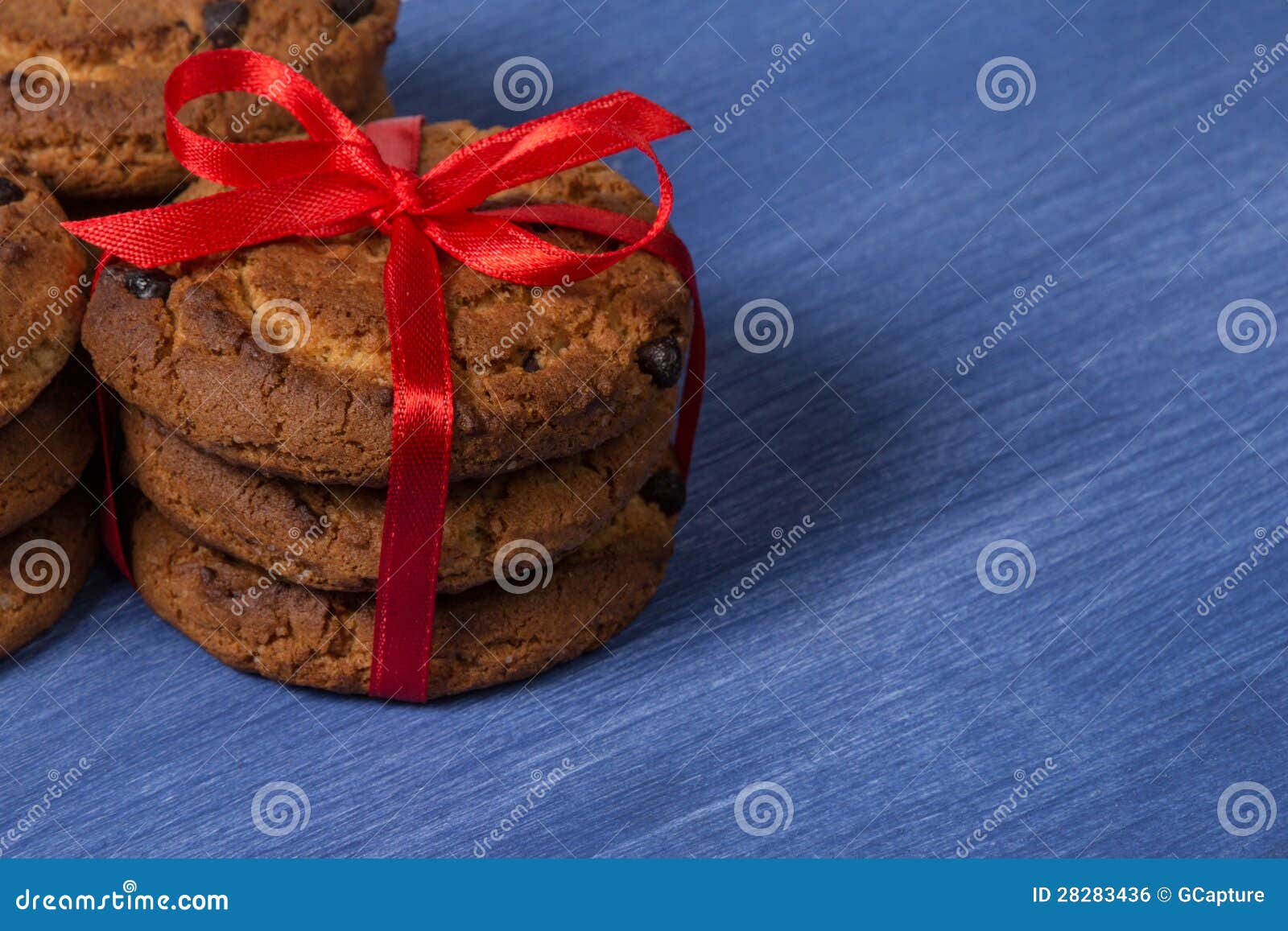 Cookies with Chocolate Pieces in a Row Stock Photo - Image of ribbon ...
