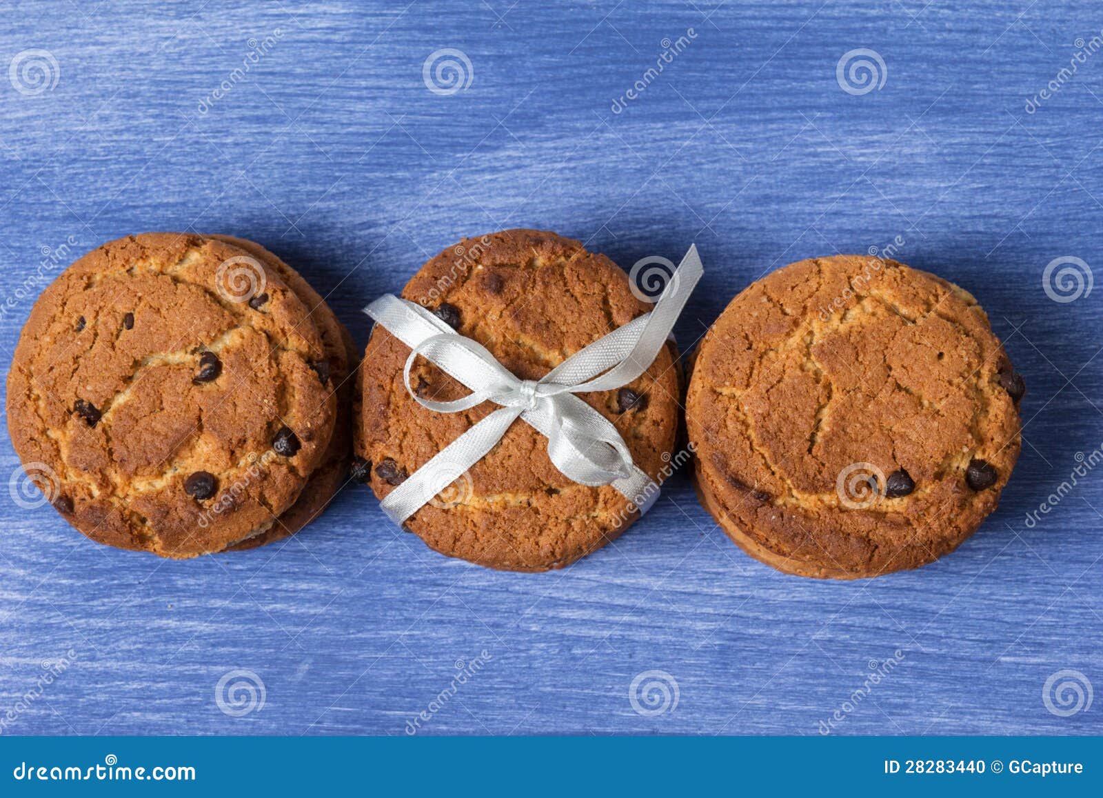 Cookies with Chocolate Pieces in a Row Stock Photo - Image of baked ...