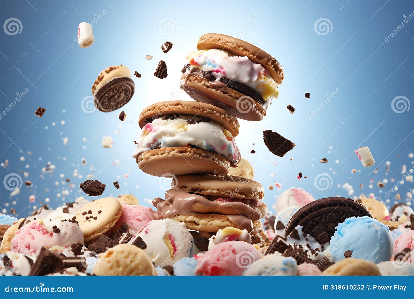 Cookies Falling into the Air with Splashes of Confectionery Stock ...