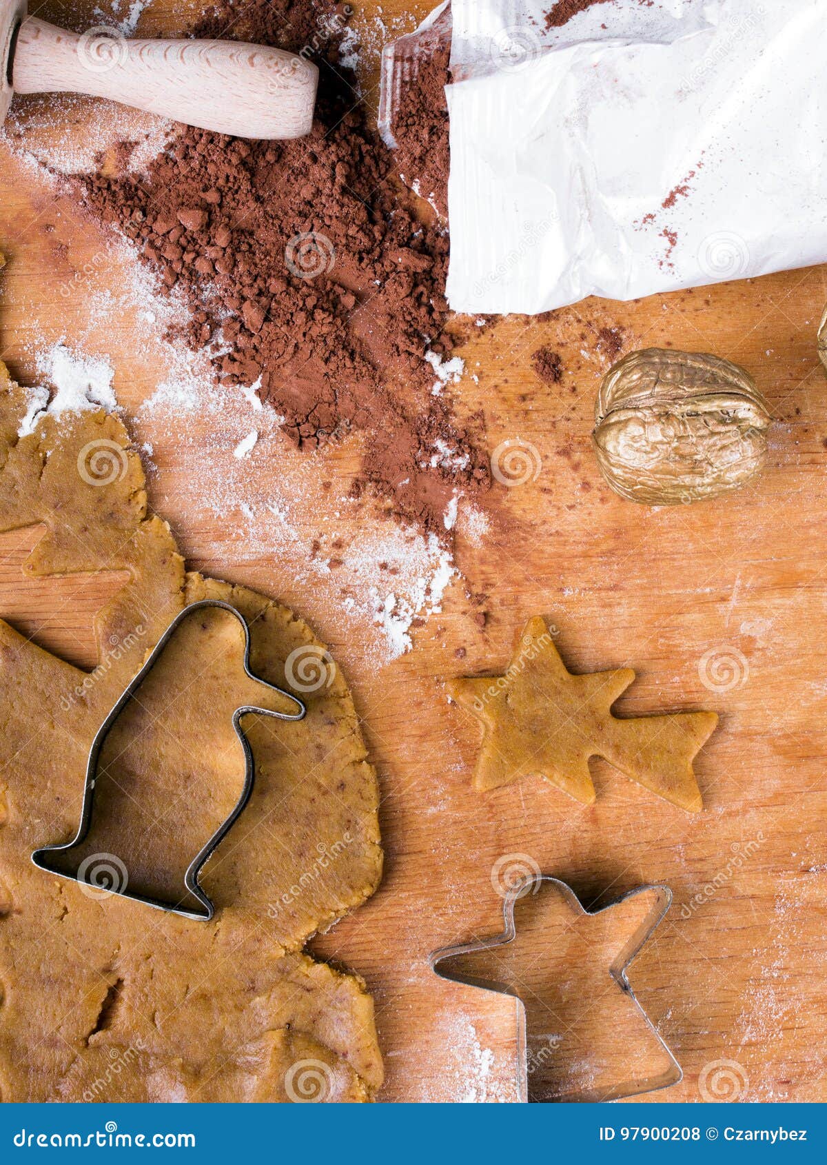 Cookies Forms and Gingerbread Dough on Wooden Pastry Board Stock Photo ...