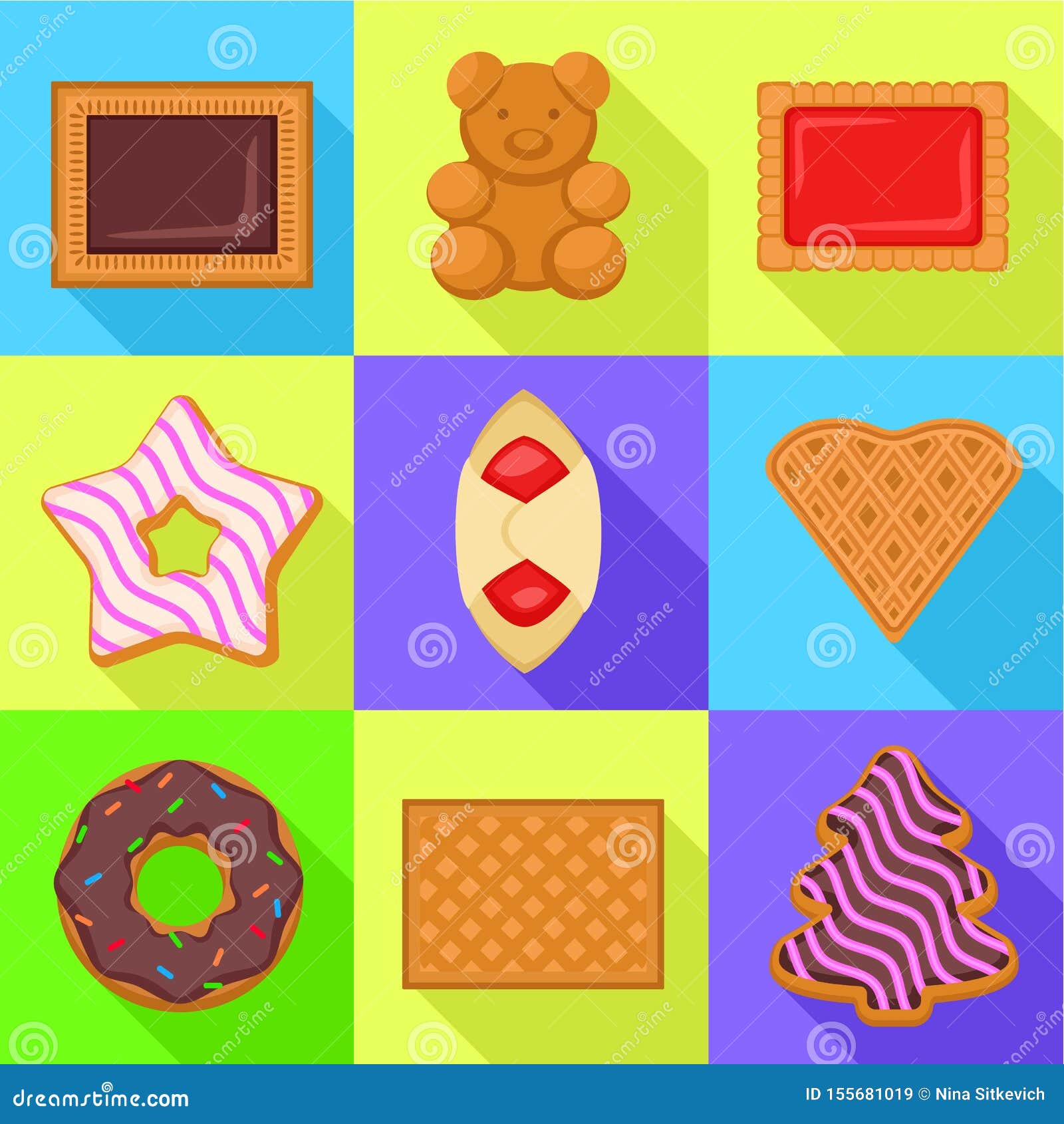 Cookies Icon Set, Flat Style Stock Vector - Illustration of crumb, bite ...