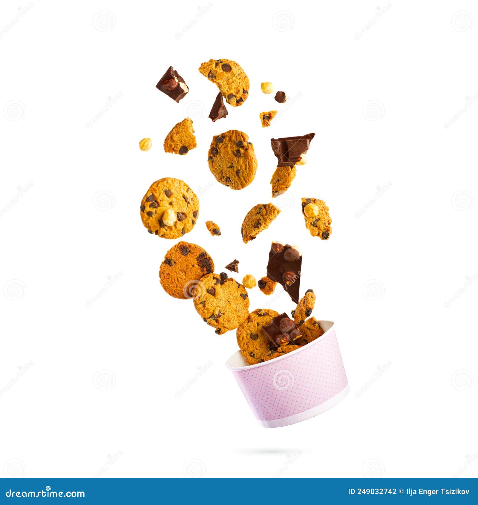 Cookies Levitation. Falling Cookies. Cookies Broken in Pieces with ...