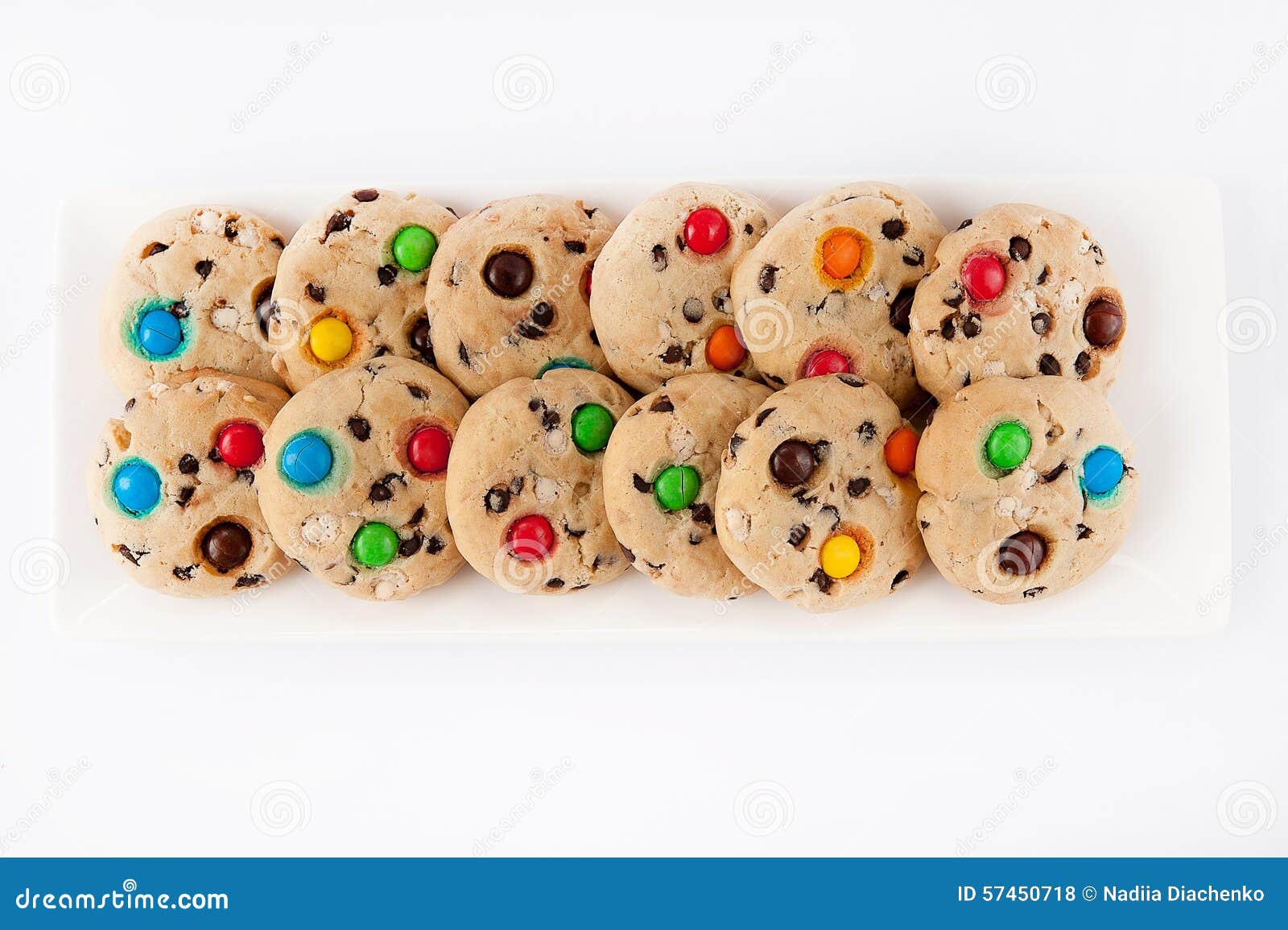 Cookies with Multi-colored Jelly Beans on a White Rectangular Pl Stock ...
