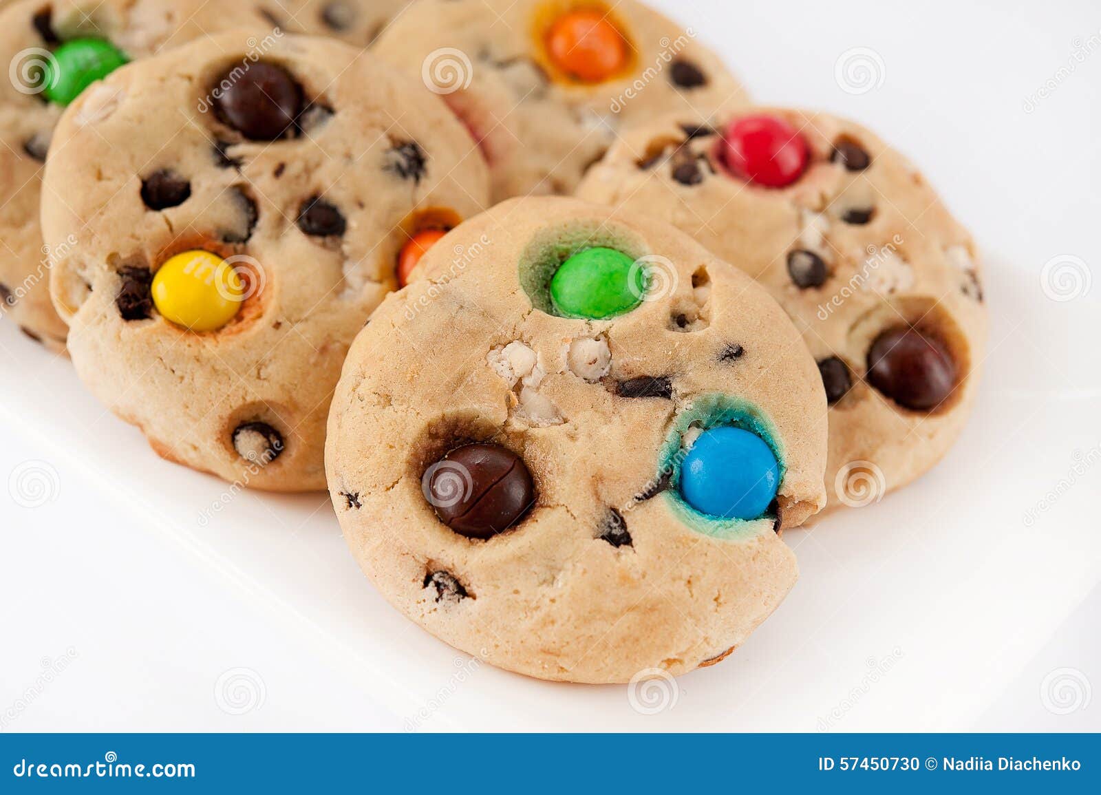 Cookies with Multi-colored Jelly Beans on a White Rectangular Pl Stock ...