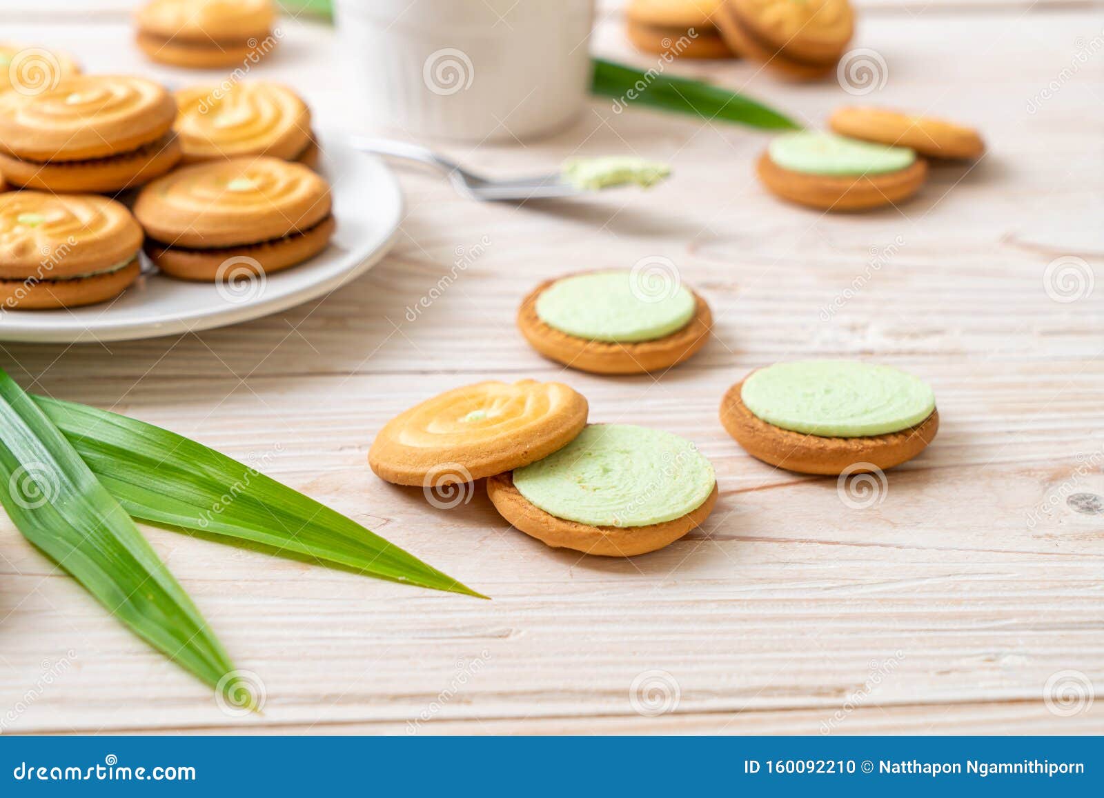 Cookies with pandan cream stock photo. Image of summer - 160092210