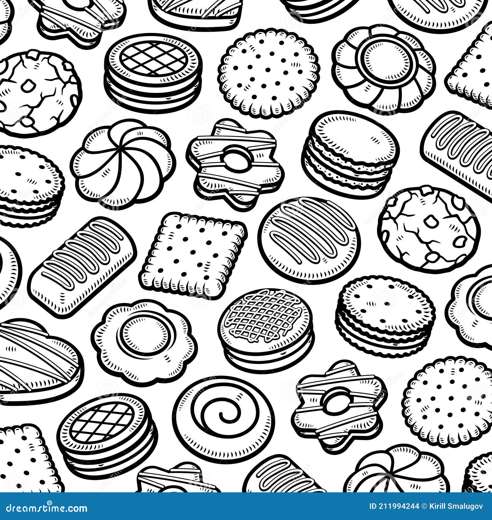 Cookies Pattern Background Set. Collection Icon Cookies Stock Vector ...