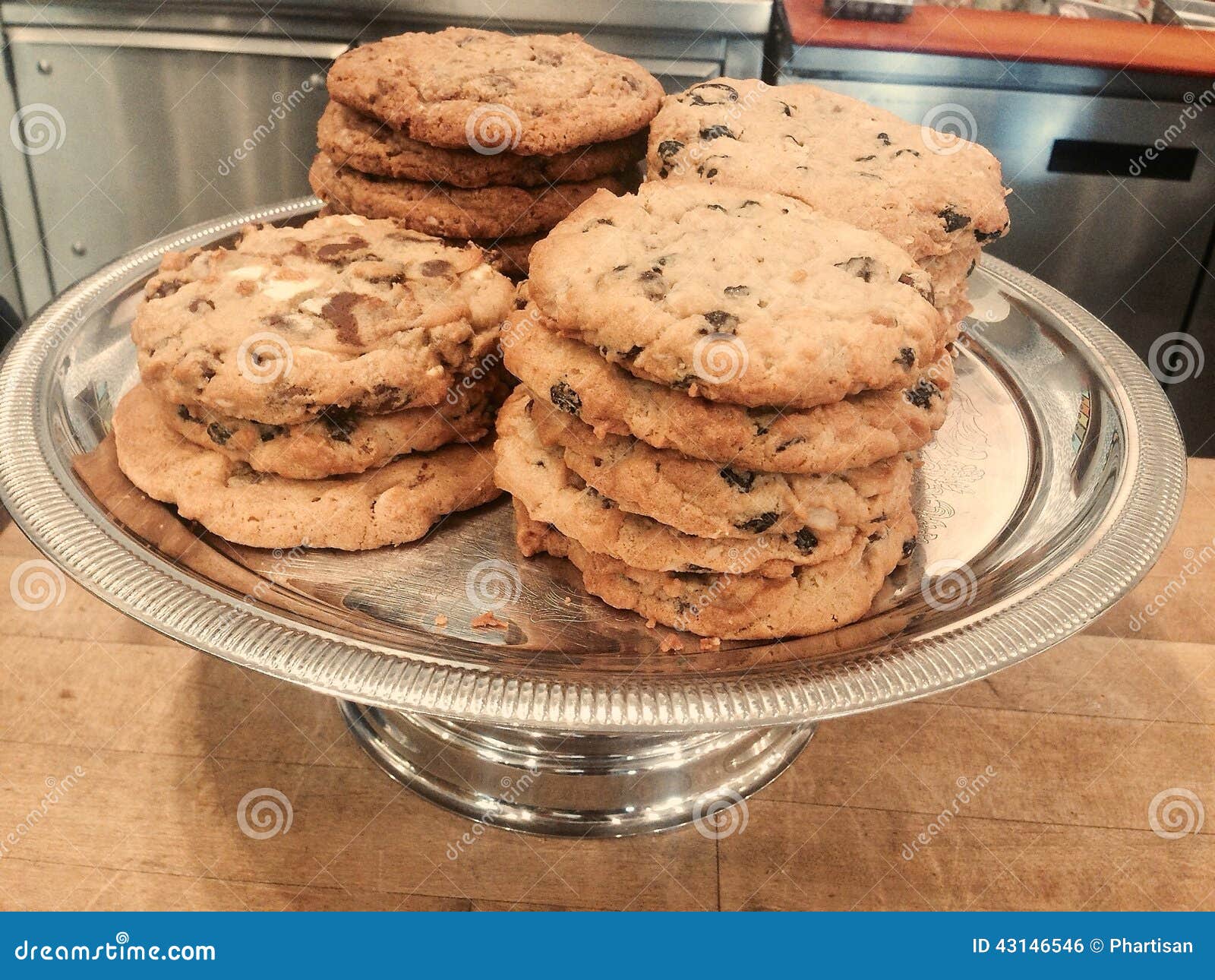Cookies on a silver tray stock photo. Image of counter - 43146546