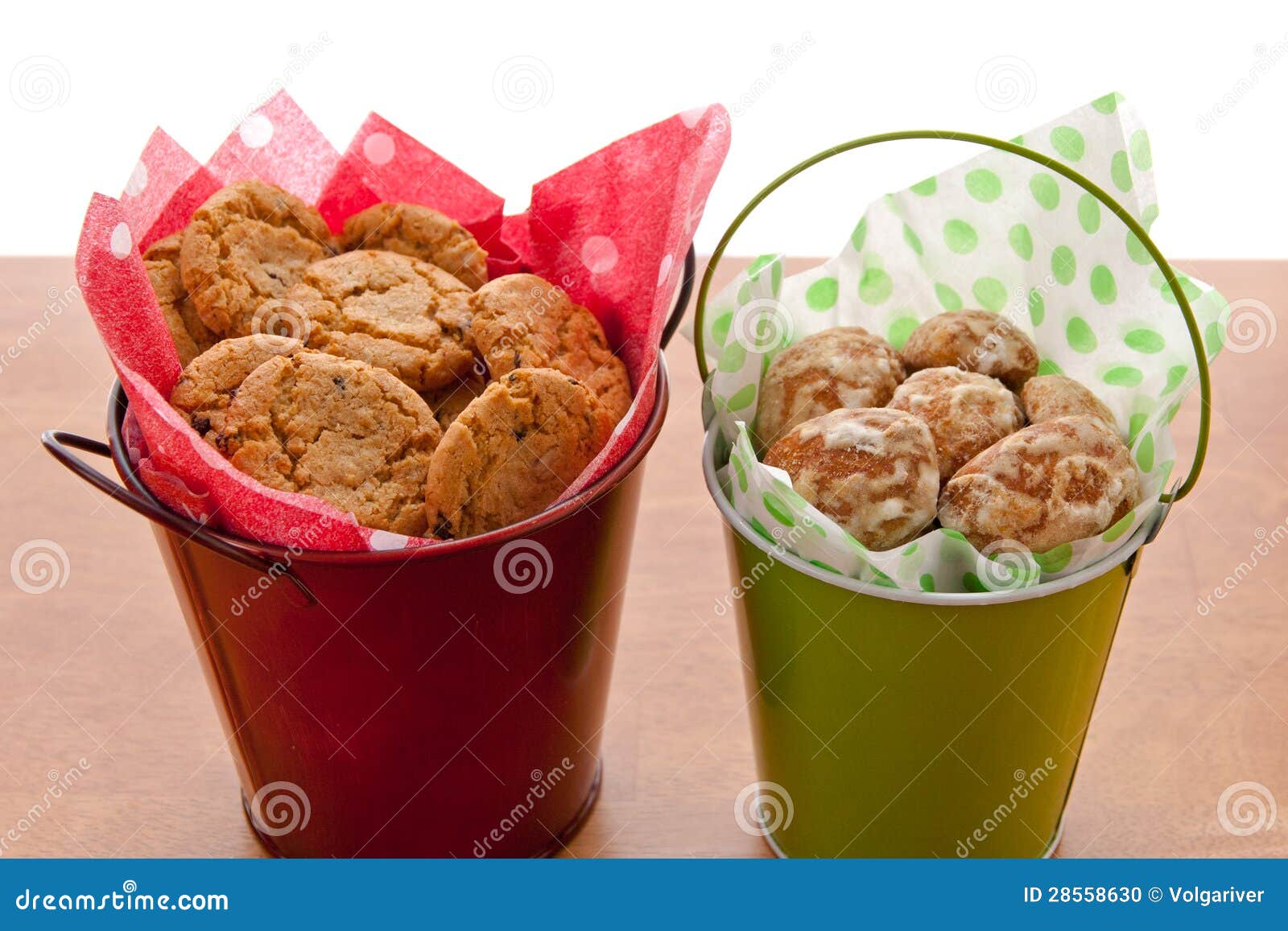 Cookies in small buckets. stock photo. Image of pastry - 28558630
