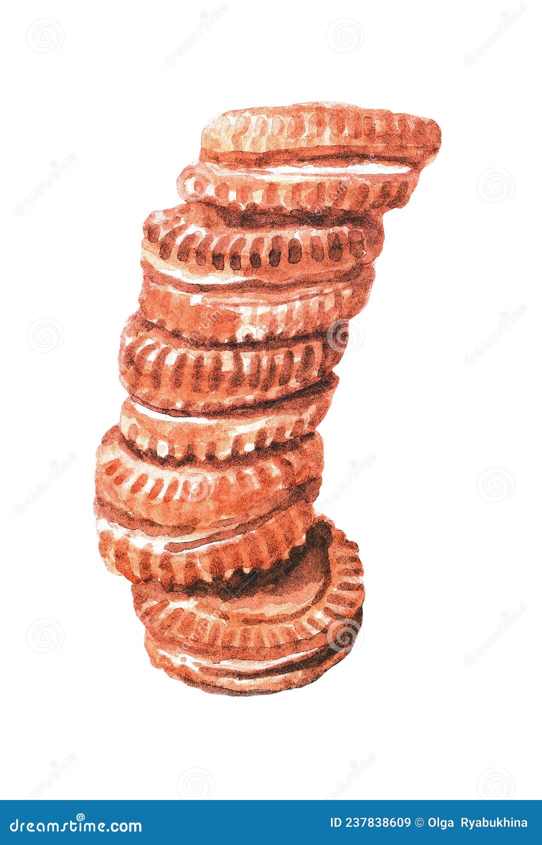 Cookies. Stack. Watercolor stock illustration. Illustration of calories ...