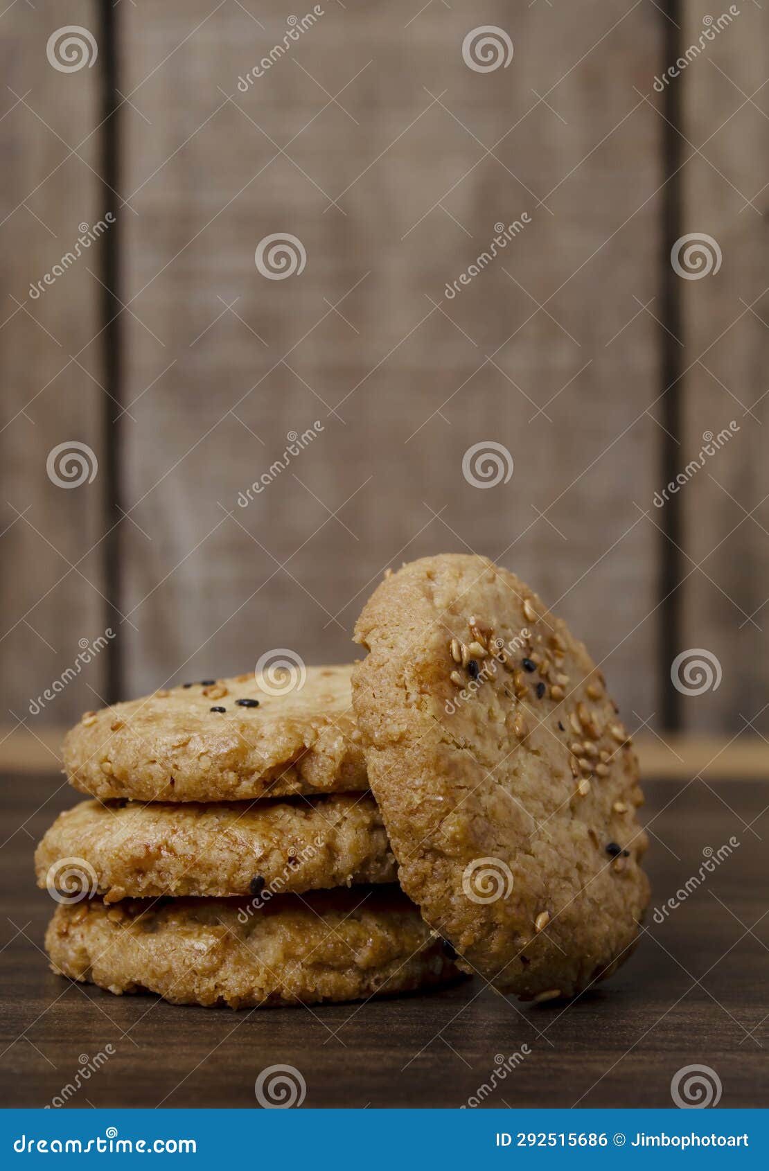 Cookies are Stacked on a Wooden Board Blurred Background Stock Photo ...