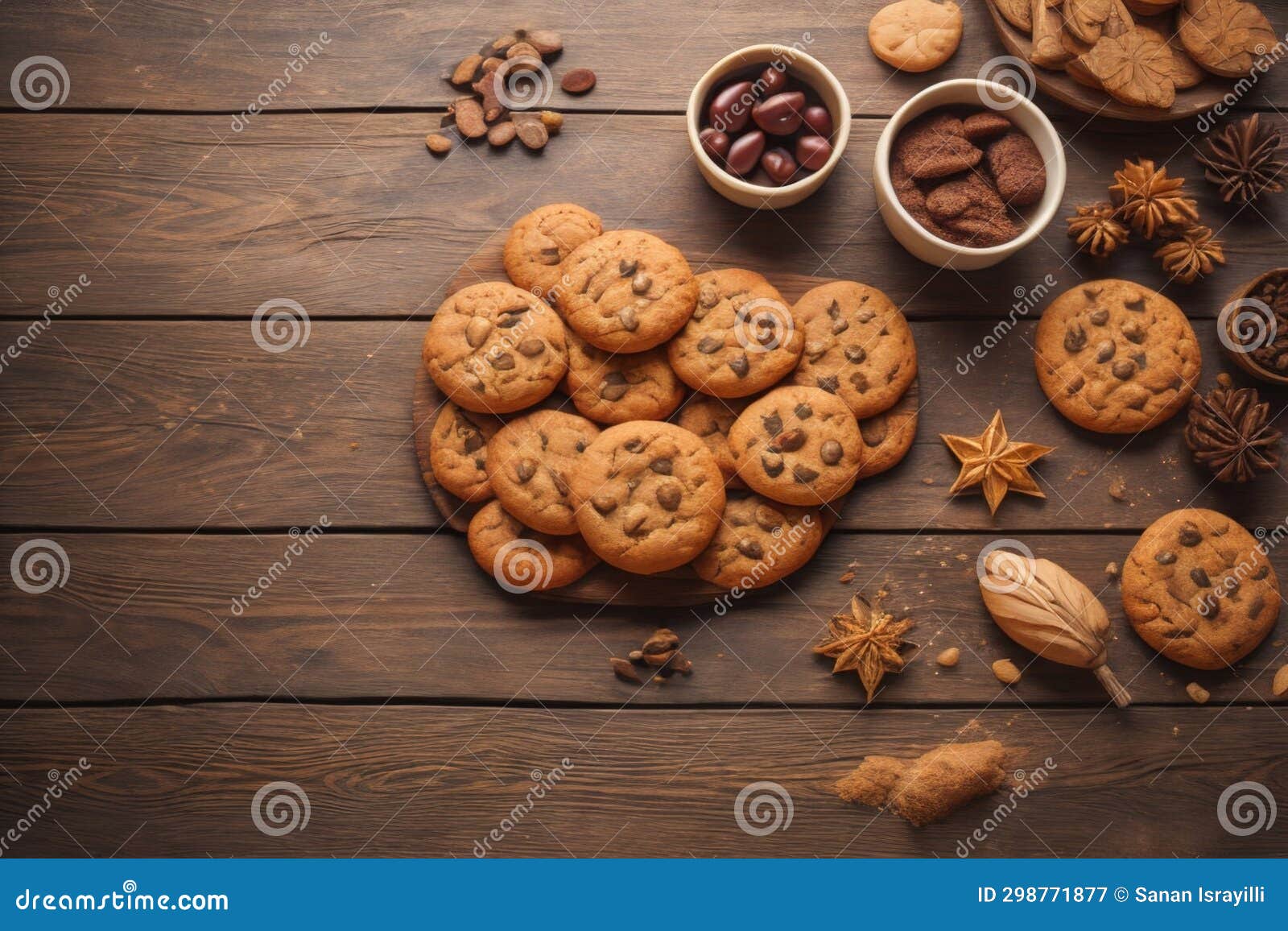 Cookies on a Wooden Table. Top View Stock Image - Image of cookies ...