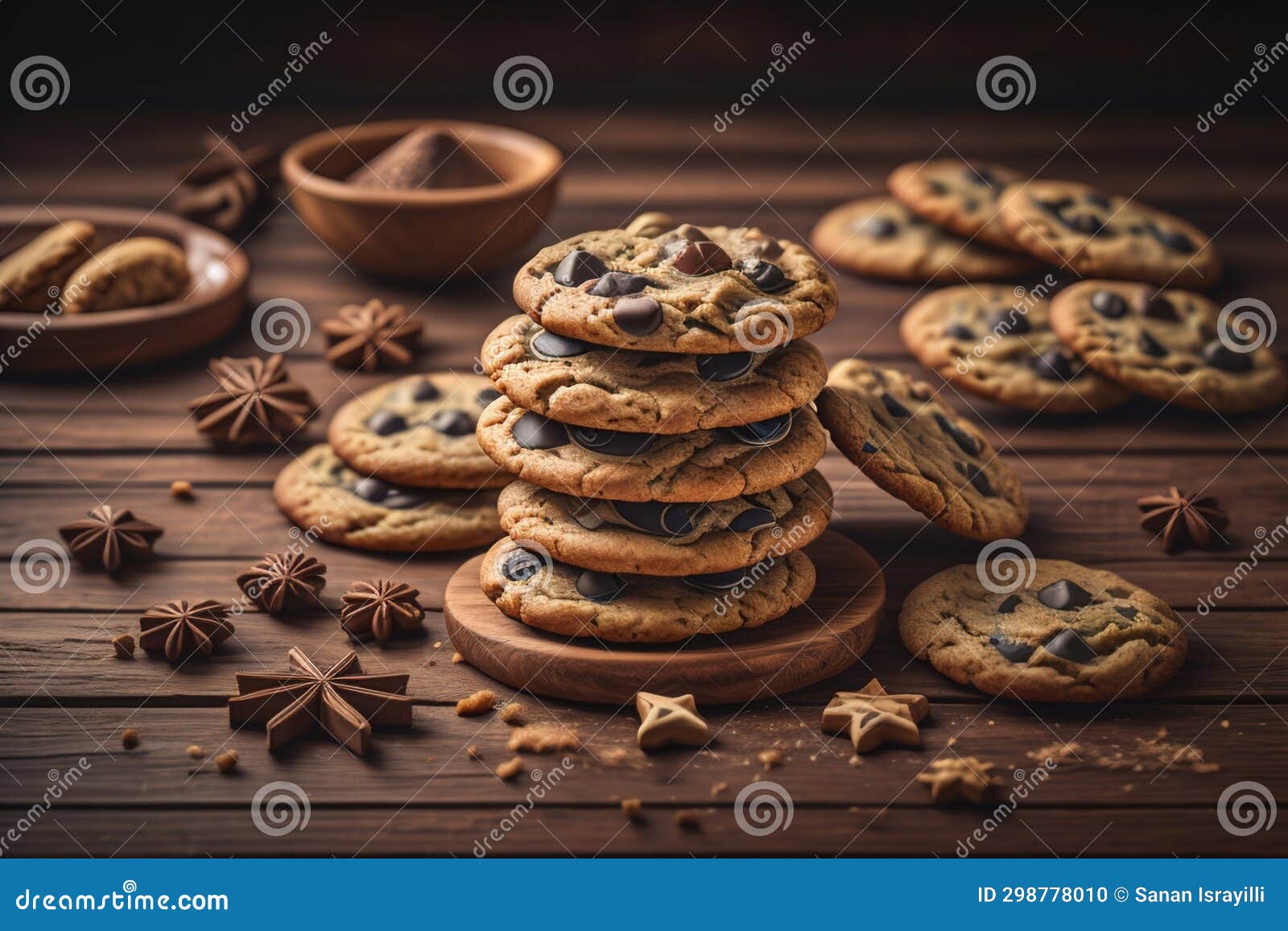 Cookies on a Wooden Table. Top View Stock Photo - Image of food ...