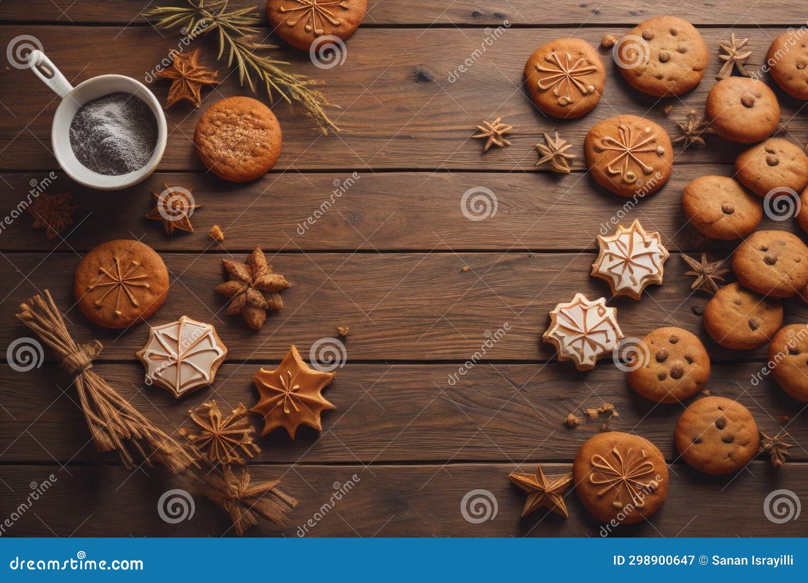Cookies on a Wooden Table. Top View Stock Image - Image of snack ...
