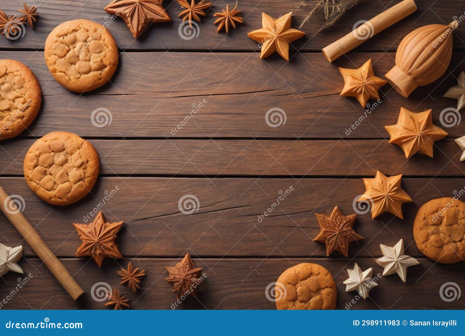 Cookies on a Wooden Table. Top View Stock Image - Image of dessert ...