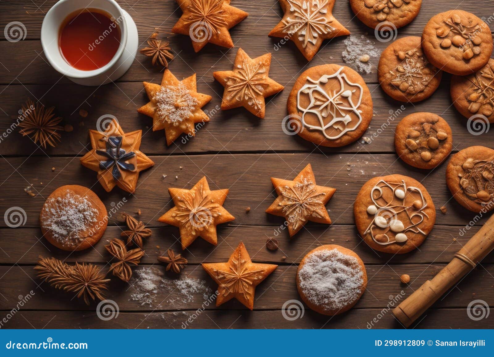 Cookies on a Wooden Table. Top View Stock Image - Image of delicious ...