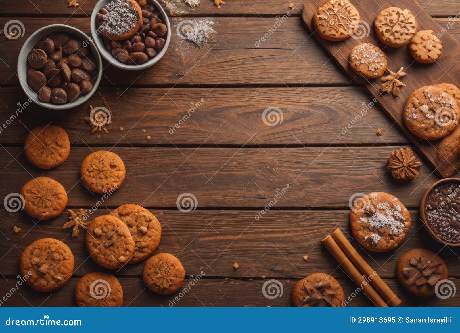 Cookies on a Wooden Table. Top View Stock Image - Image of cookies ...