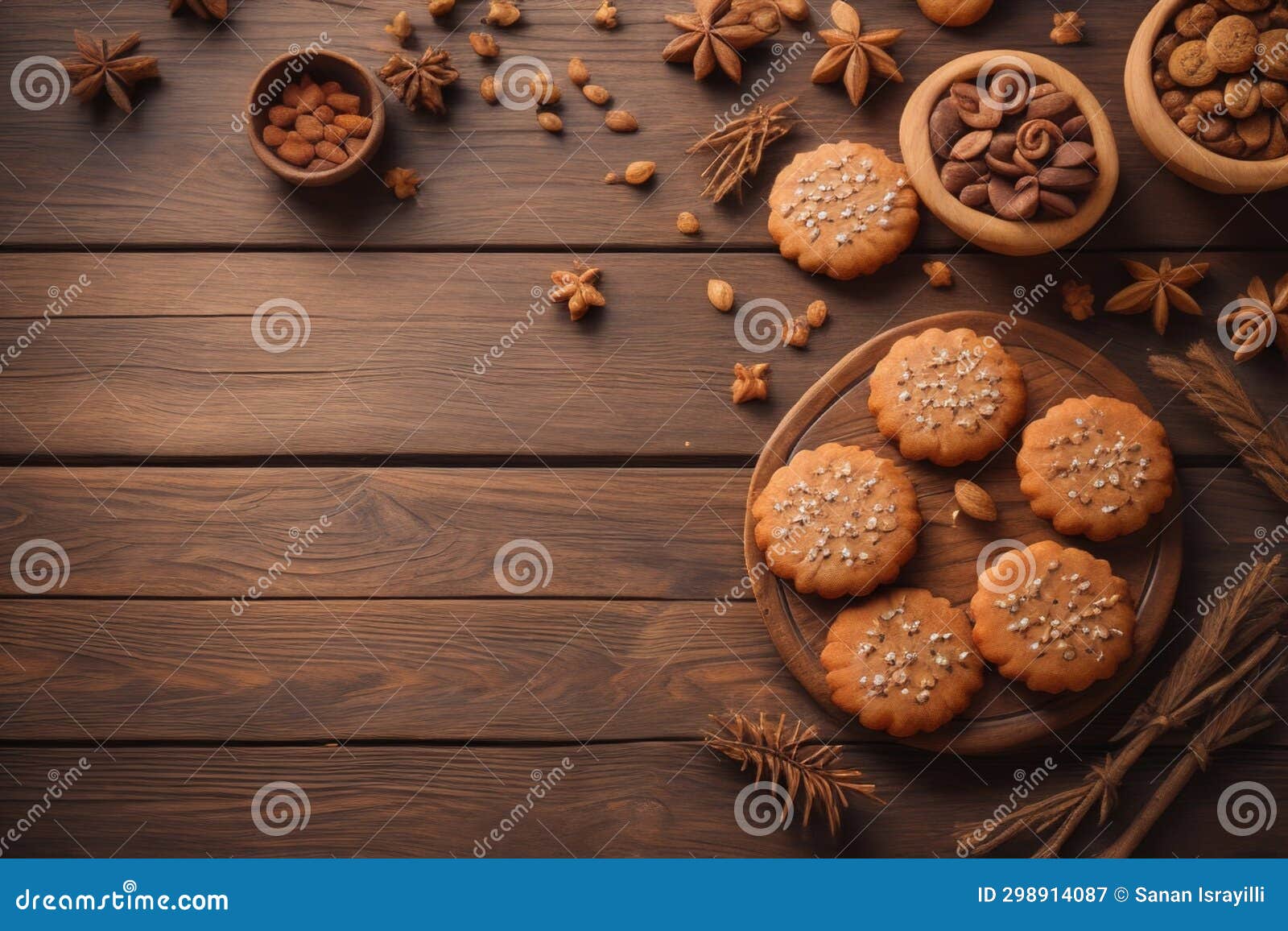 Cookies on a Wooden Table. Top View Stock Image - Image of background ...
