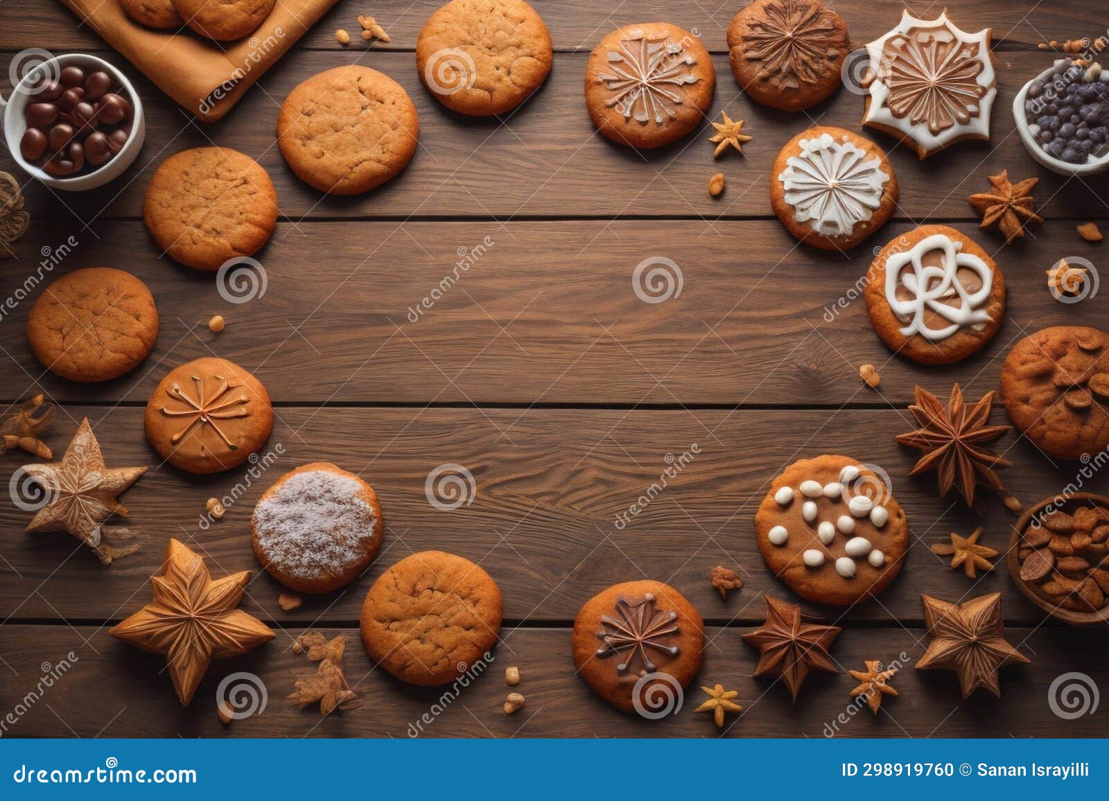 Cookies on a Wooden Table. Top View Stock Illustration - Illustration ...