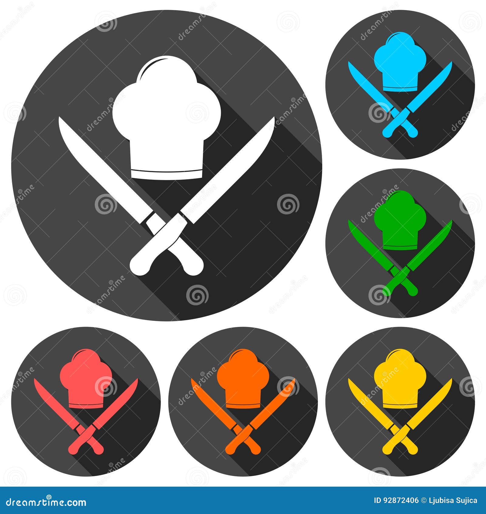 Cookin, Kitchen, Restaurant Icons Set with Long Shadow Stock Vector ...