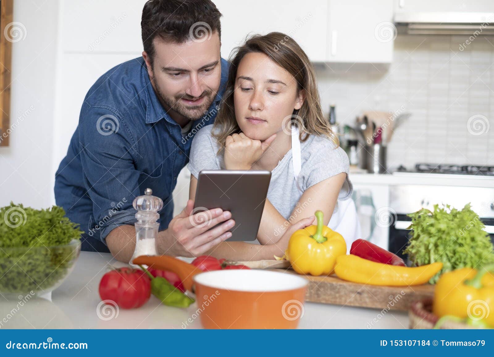 Cooking Application and Internet Kitchen Tutorial on Tablet Stock Photo ...