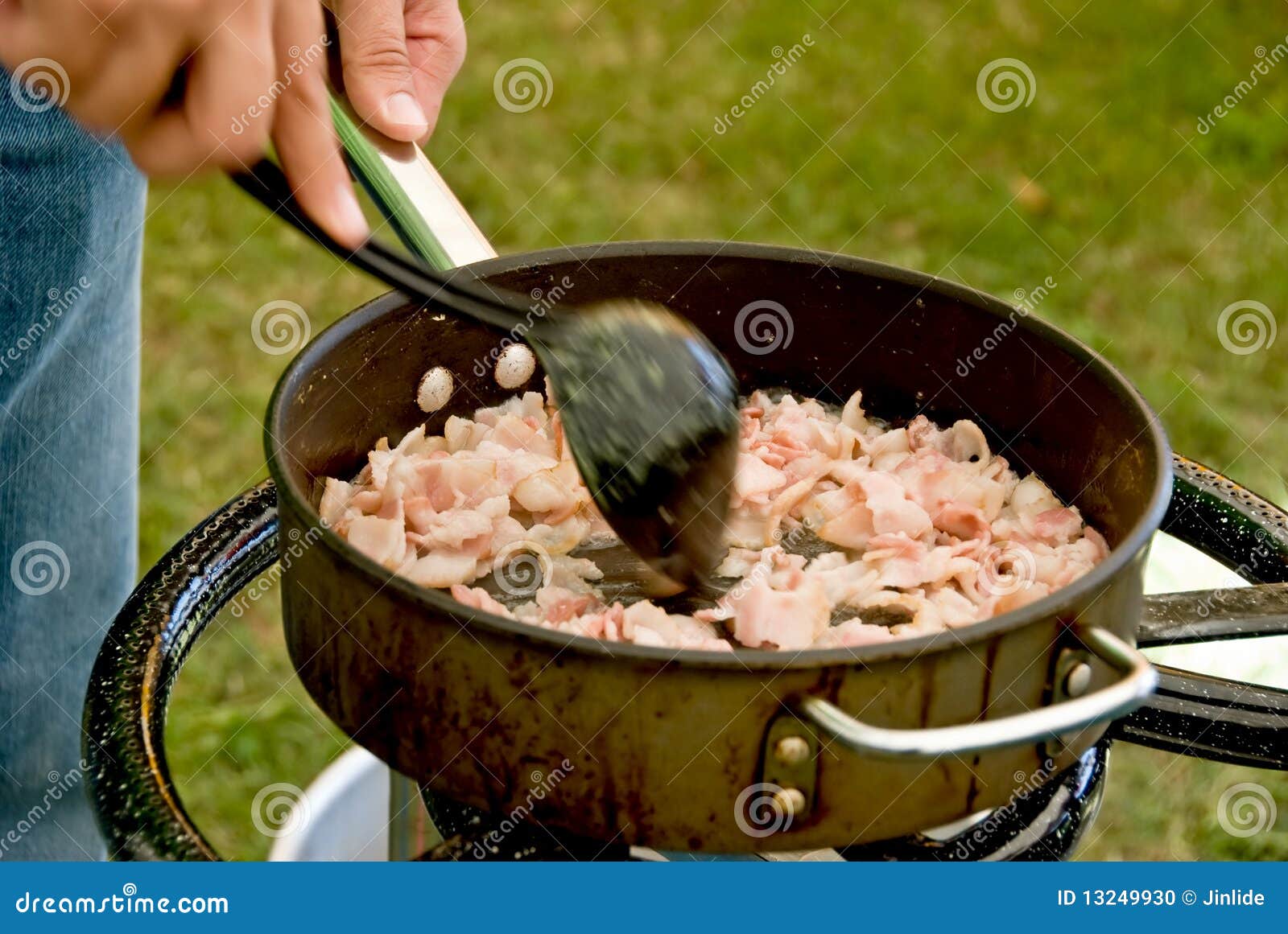Cooking bacon outdoor stock photo. Image of meat, stove - 13249930