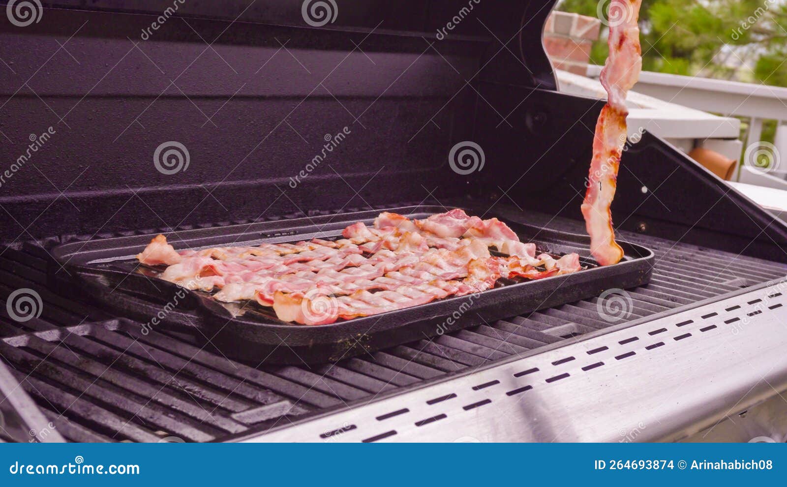 Cooking bacon stock photo. Image of food, barbeque, pork - 264693874