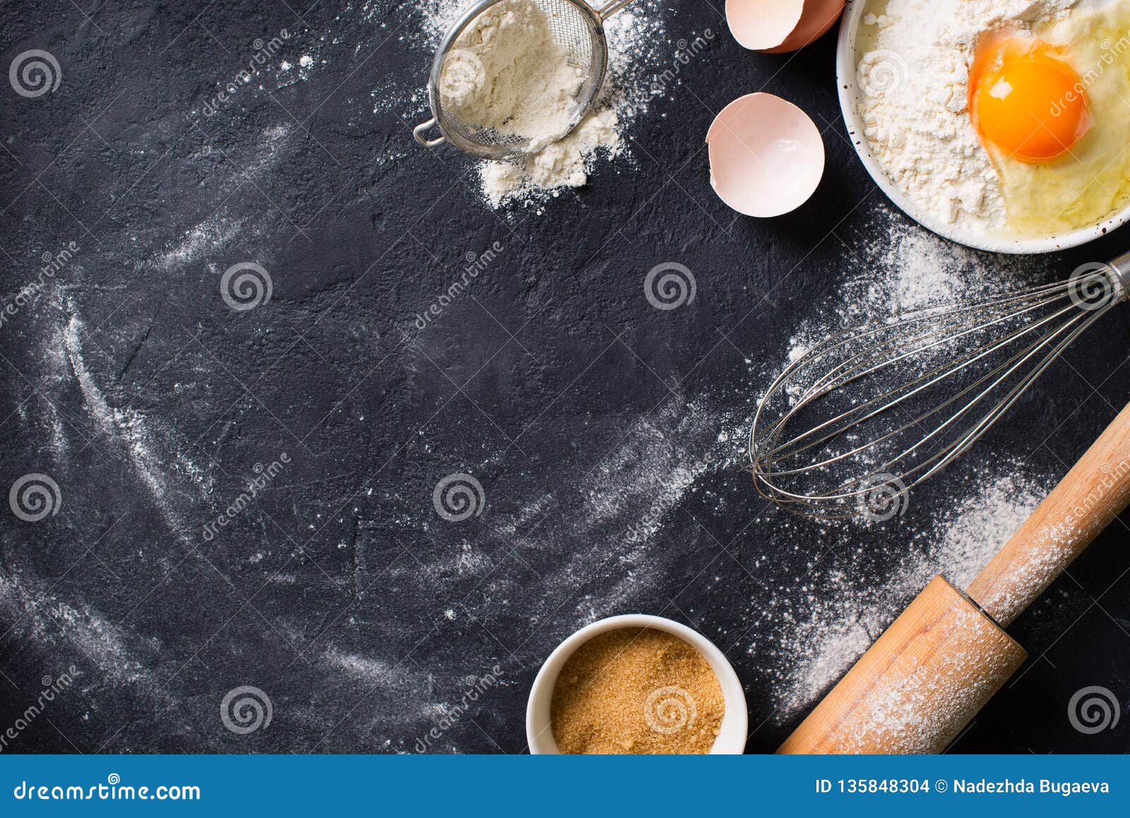Cooking and Baking Utensils on Black Texture Stock Photo - Image of ...