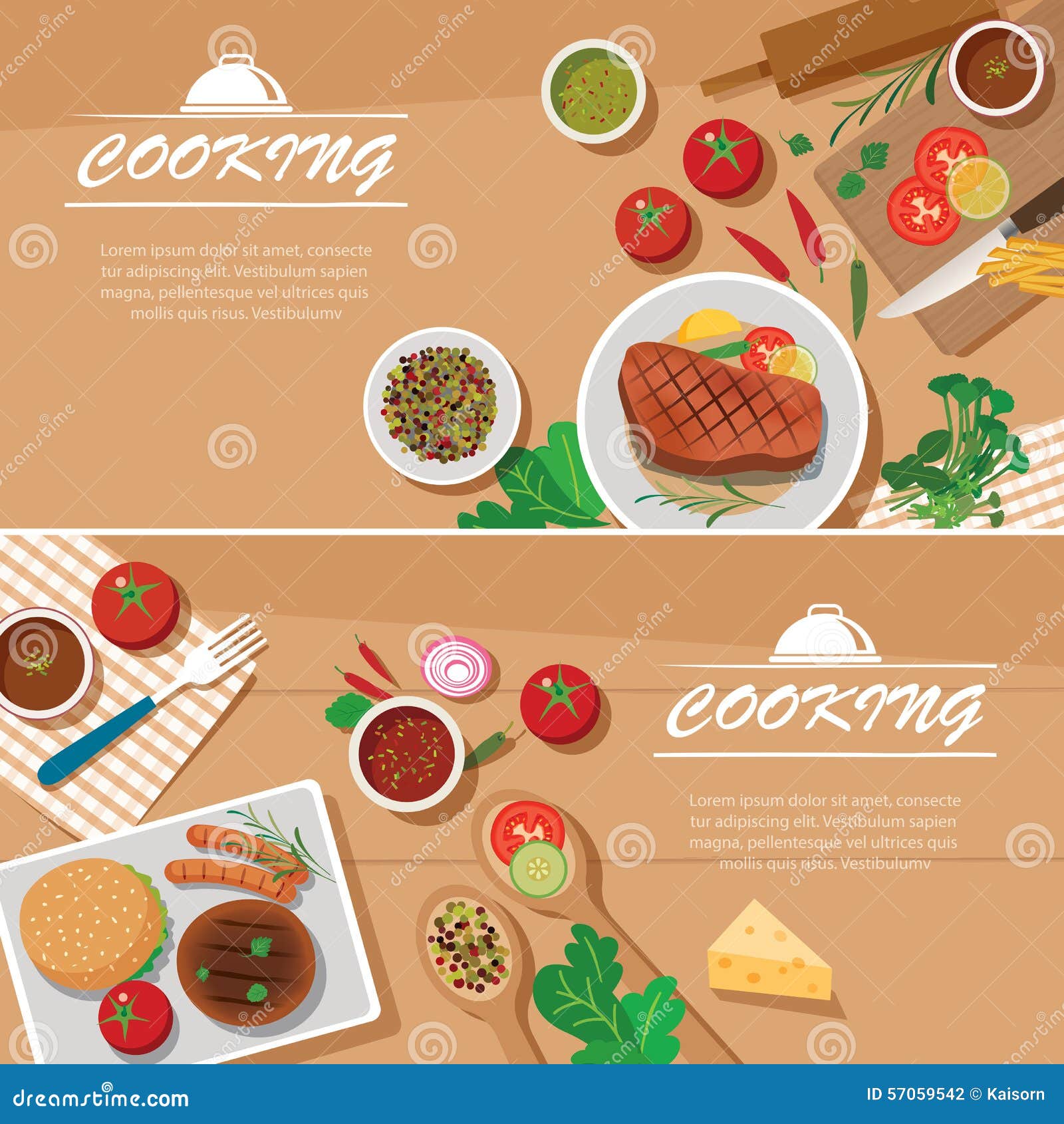 Cooking Banner Flat Design Template Stock Vector - Illustration of ...